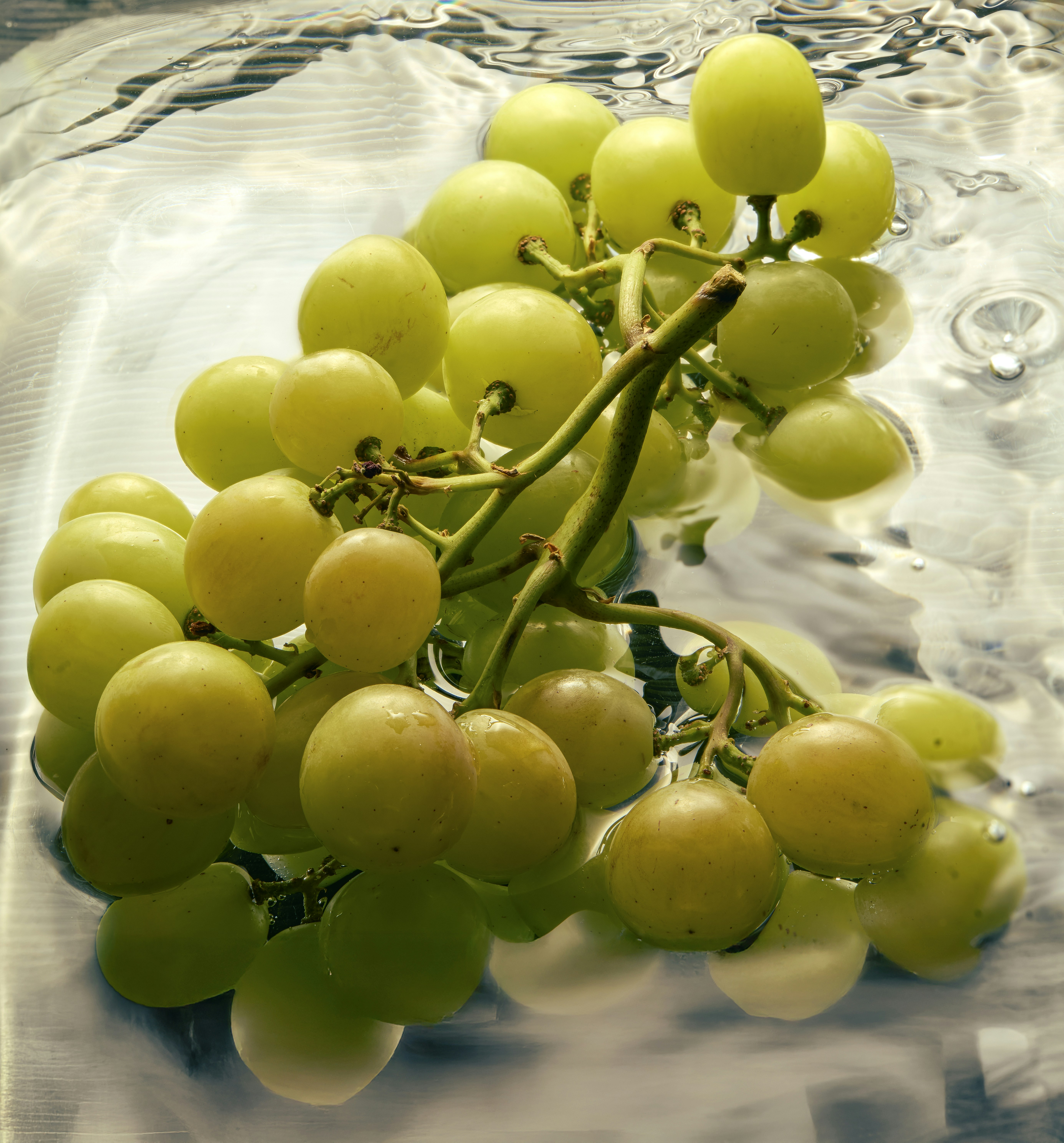 Rippling Glass: A Cluster of Green Grapes in Subtle Light