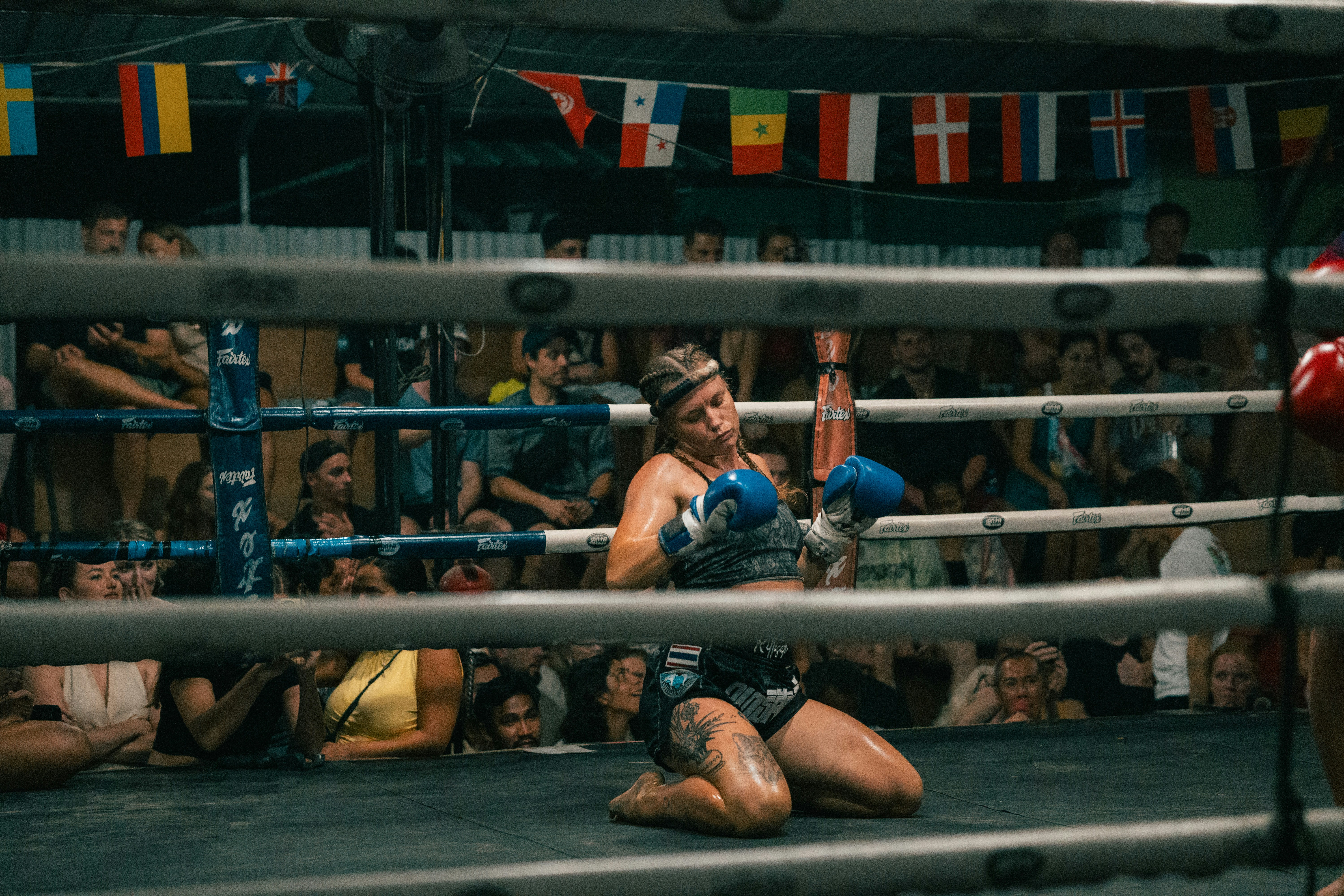 Boxer kneels in the ring with a defeated expression. photo – Free Woman ...