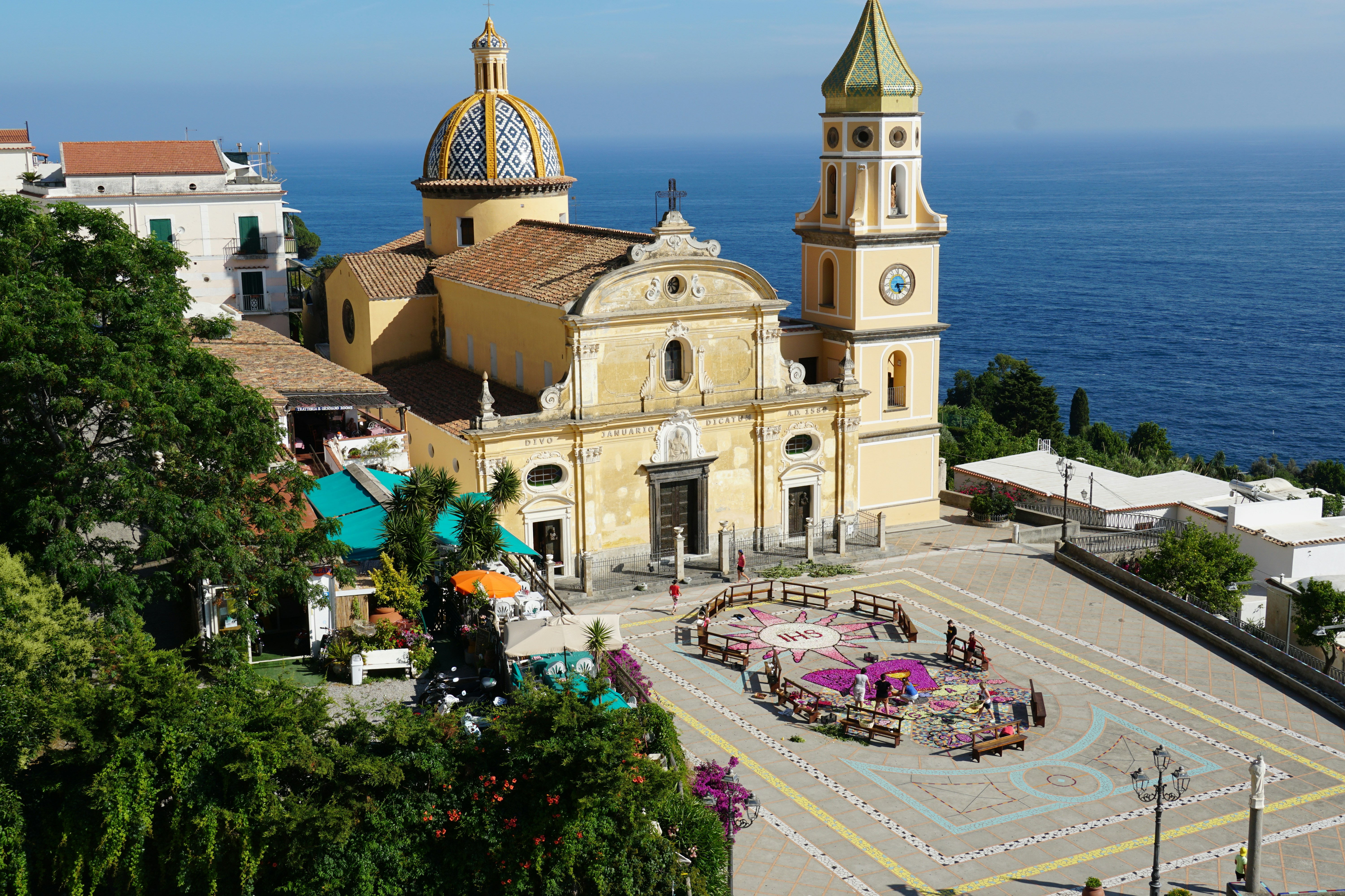 Sunlit Coastal Basilica and Square