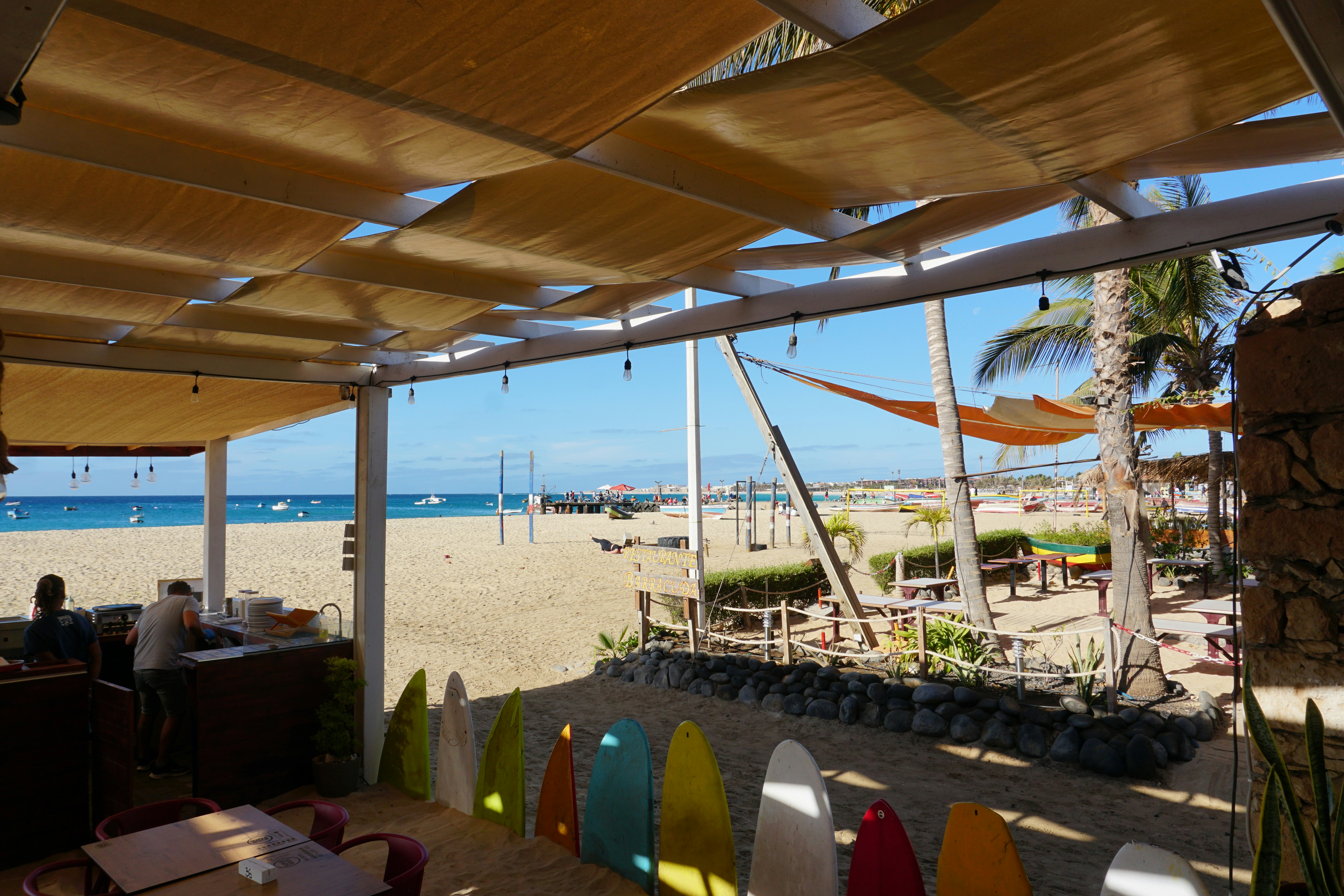 A beachside restaurant with surfboards and beach views. photo – Free ...