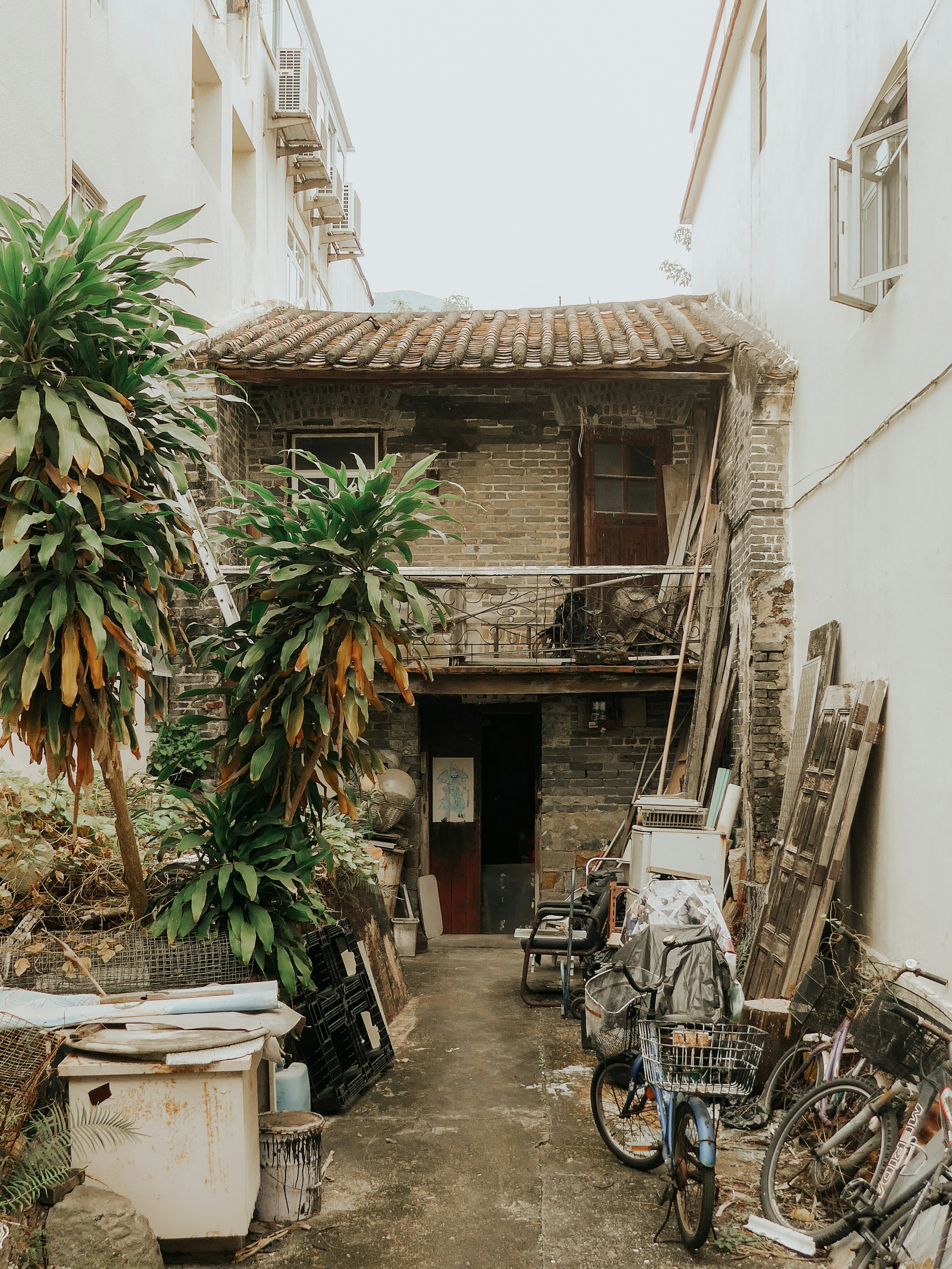 Courtyard of Quiet Clutter: A Narrow Alley Between Two Worlds