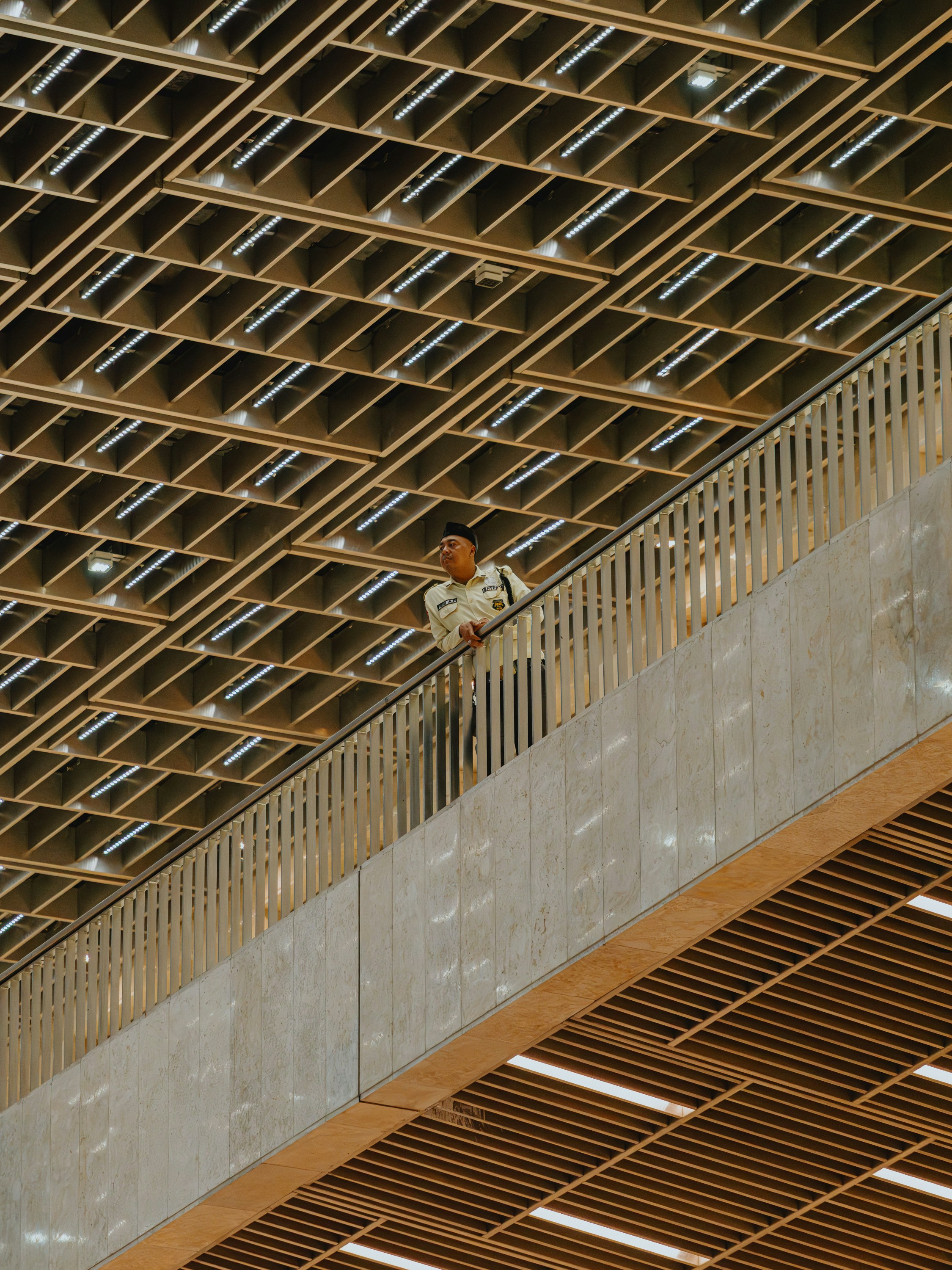 Lone Observer on a Grid-Crafted Balcony