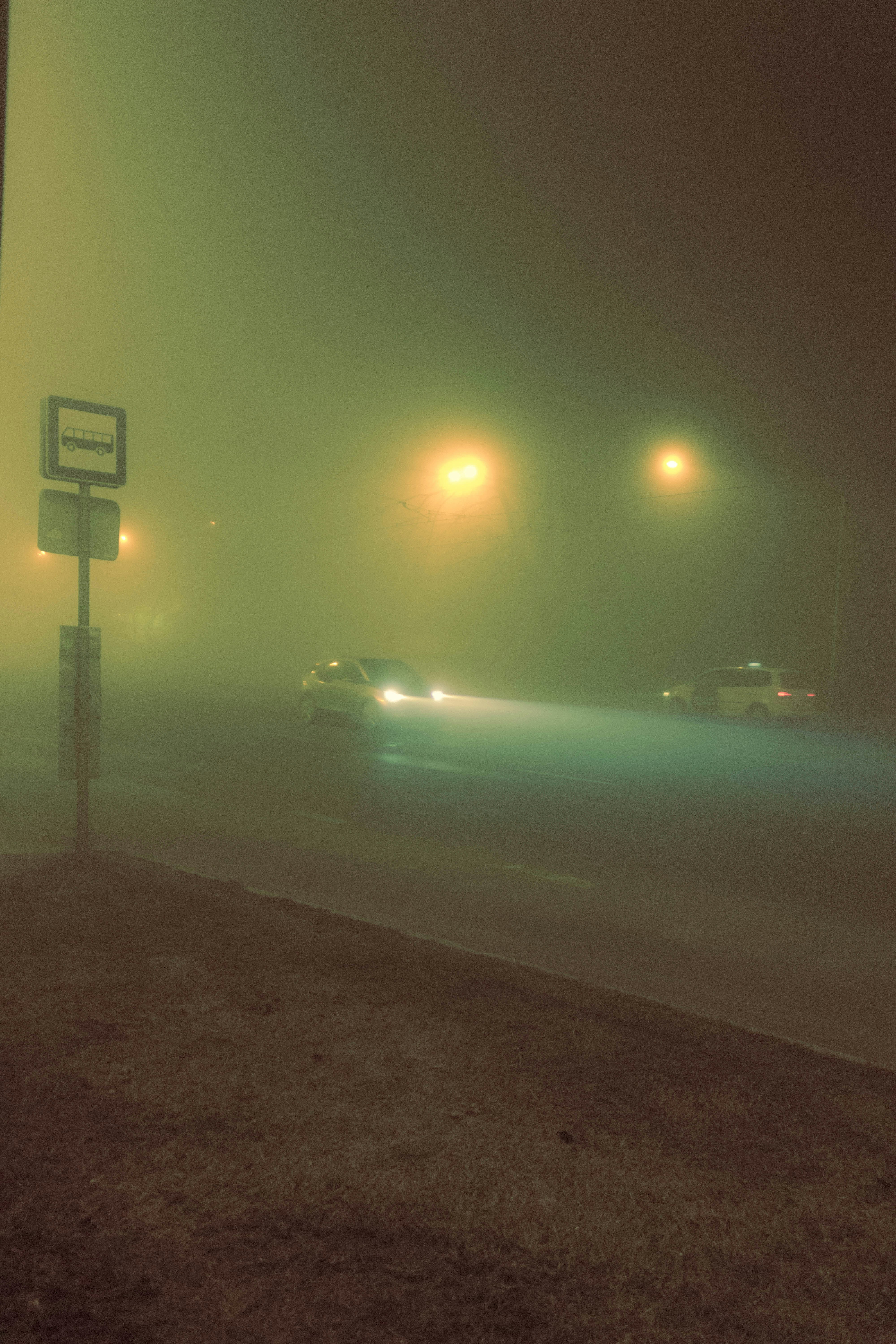 Foggy night in Riga, Latvia.