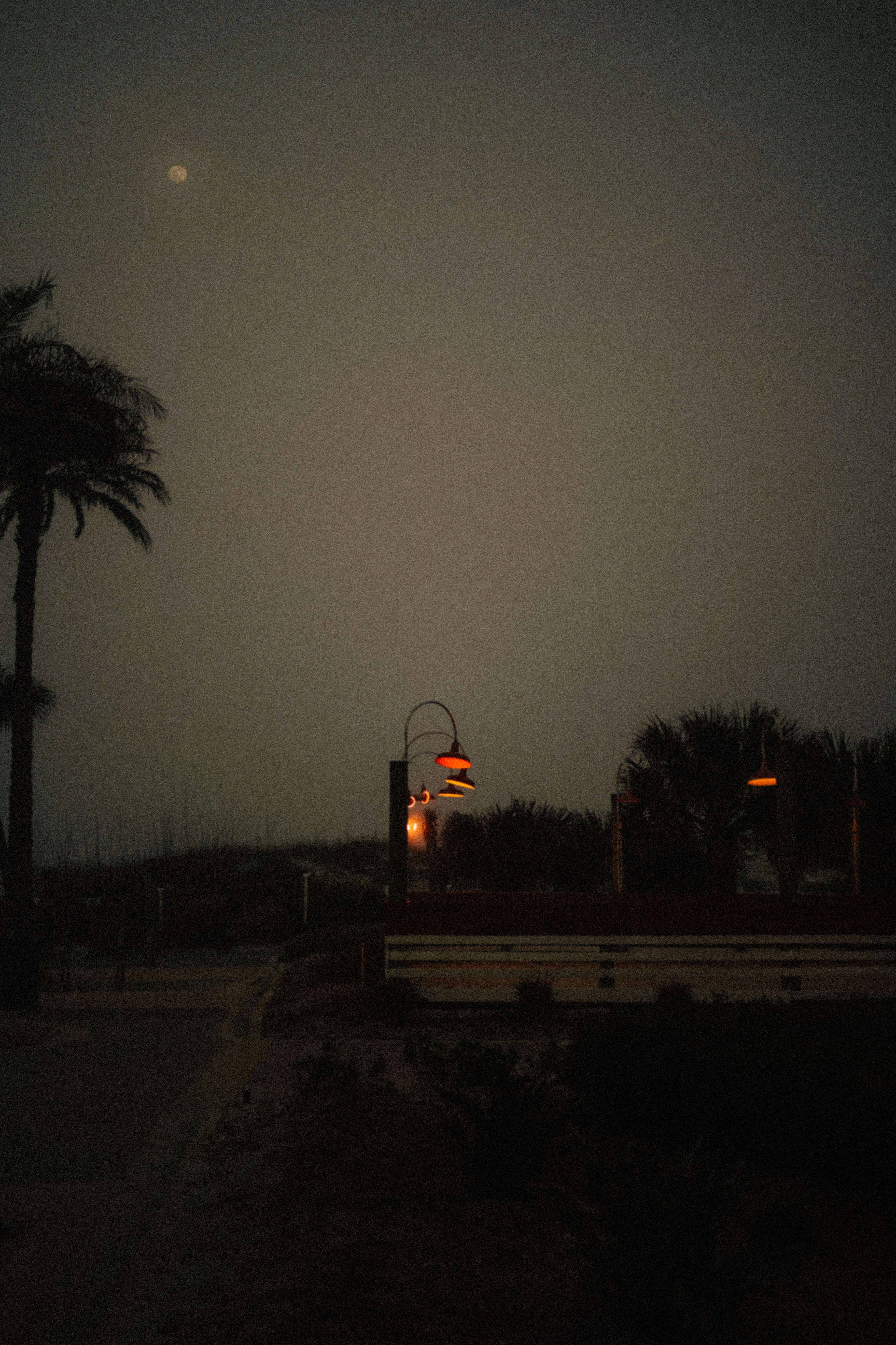 Red Glow Anchors the Quiet Coastal Park at Night