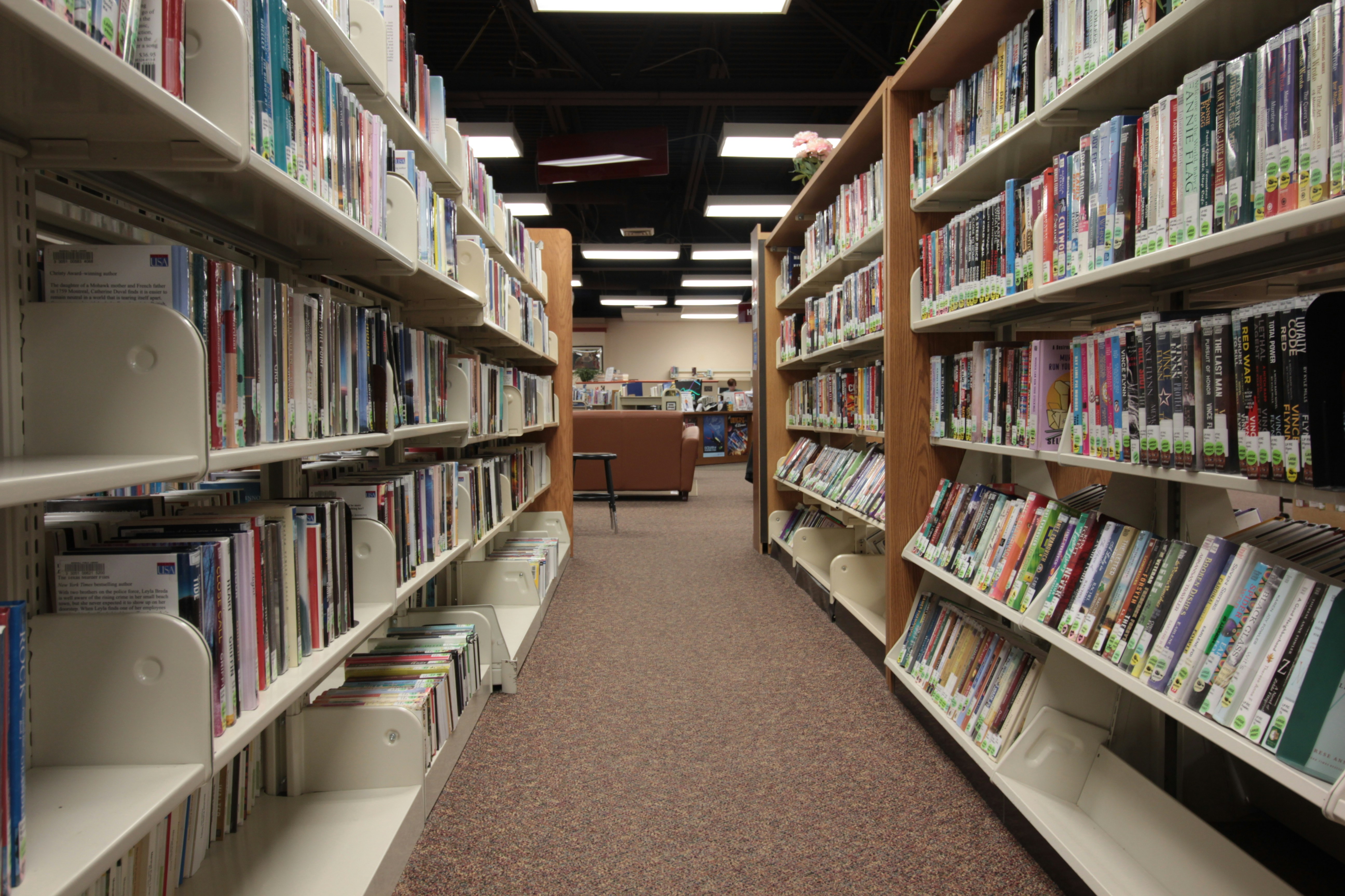 Rows of books line the library shelves. photo – Free Building Image on ...