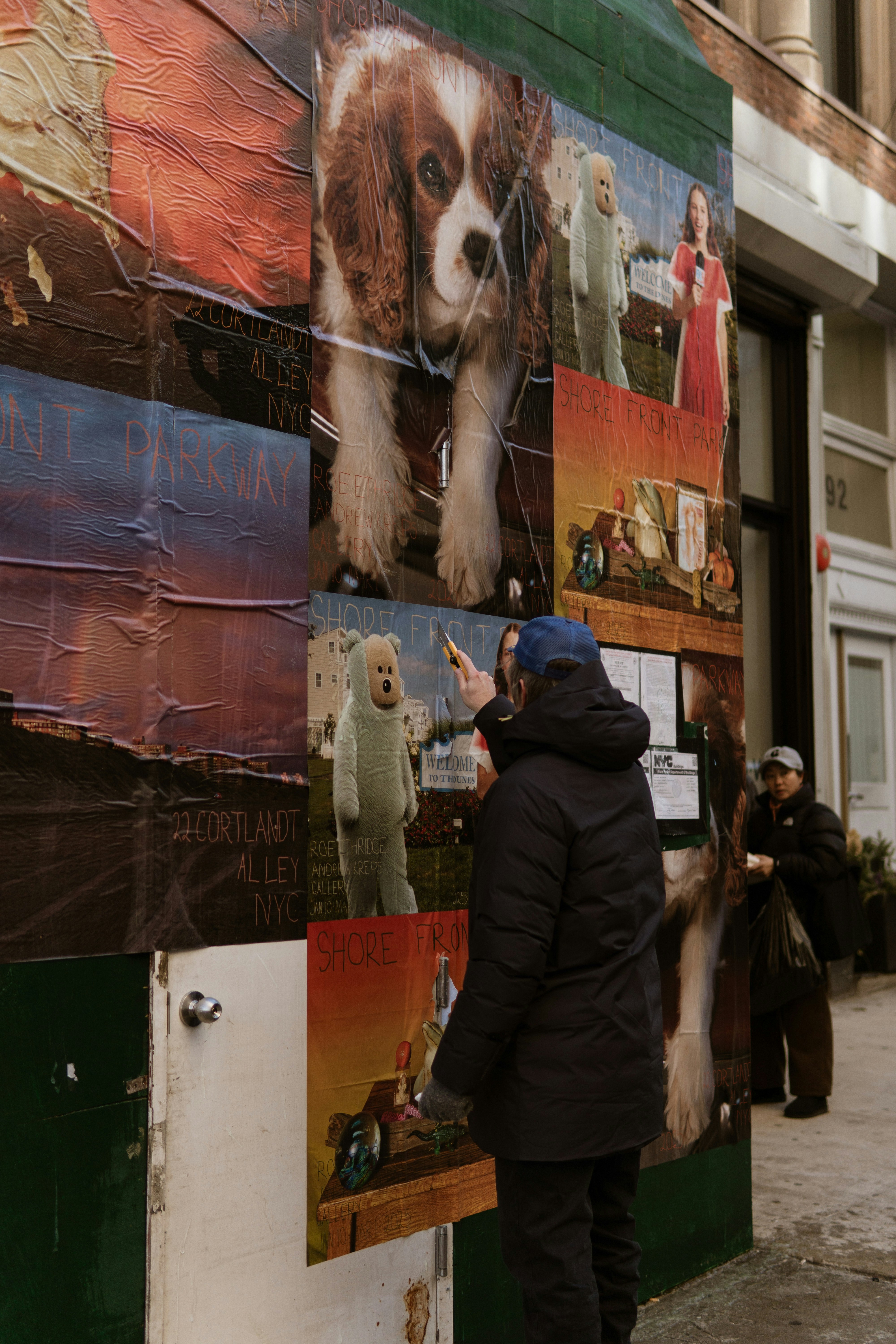 People looking at various posters on a wall. photo – Free Art Image on ...