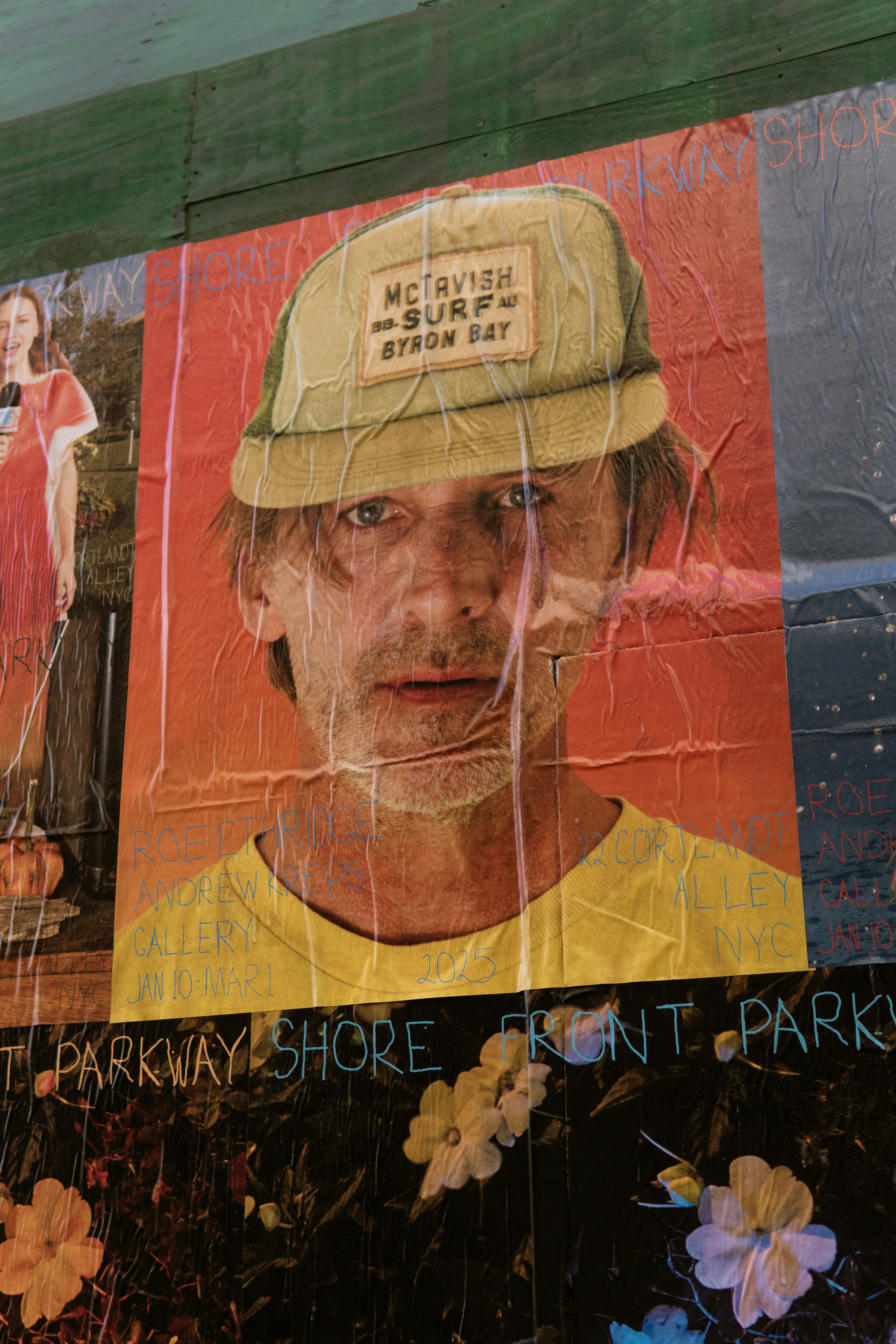 Byron Bay Graffiti Portrait: A Weathered Surfer on a Cracked Wall