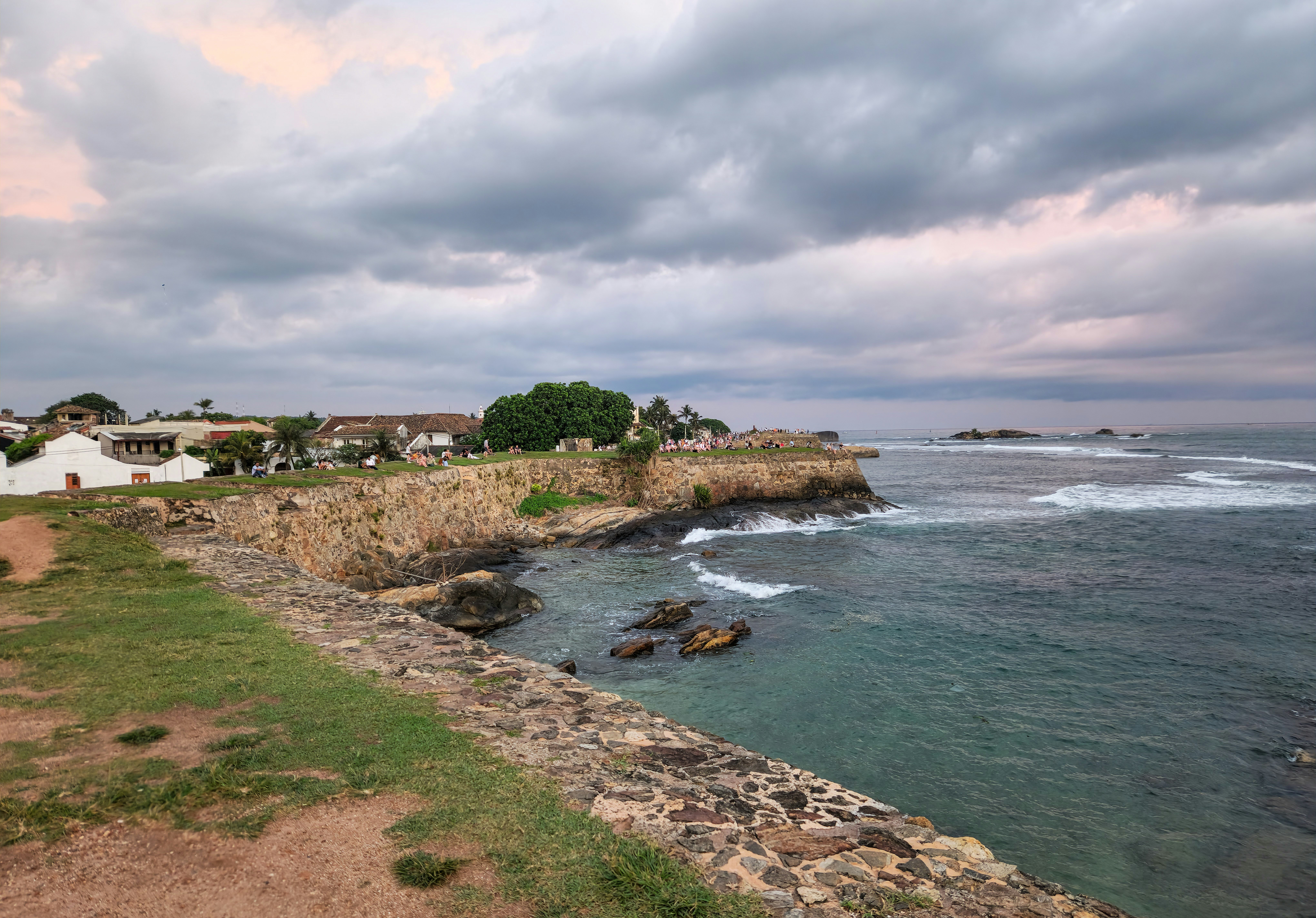A scenic view from the historic ramparts of Galle Fort, a UNESCO World Heritage Site in Galle, Sri Lanka.