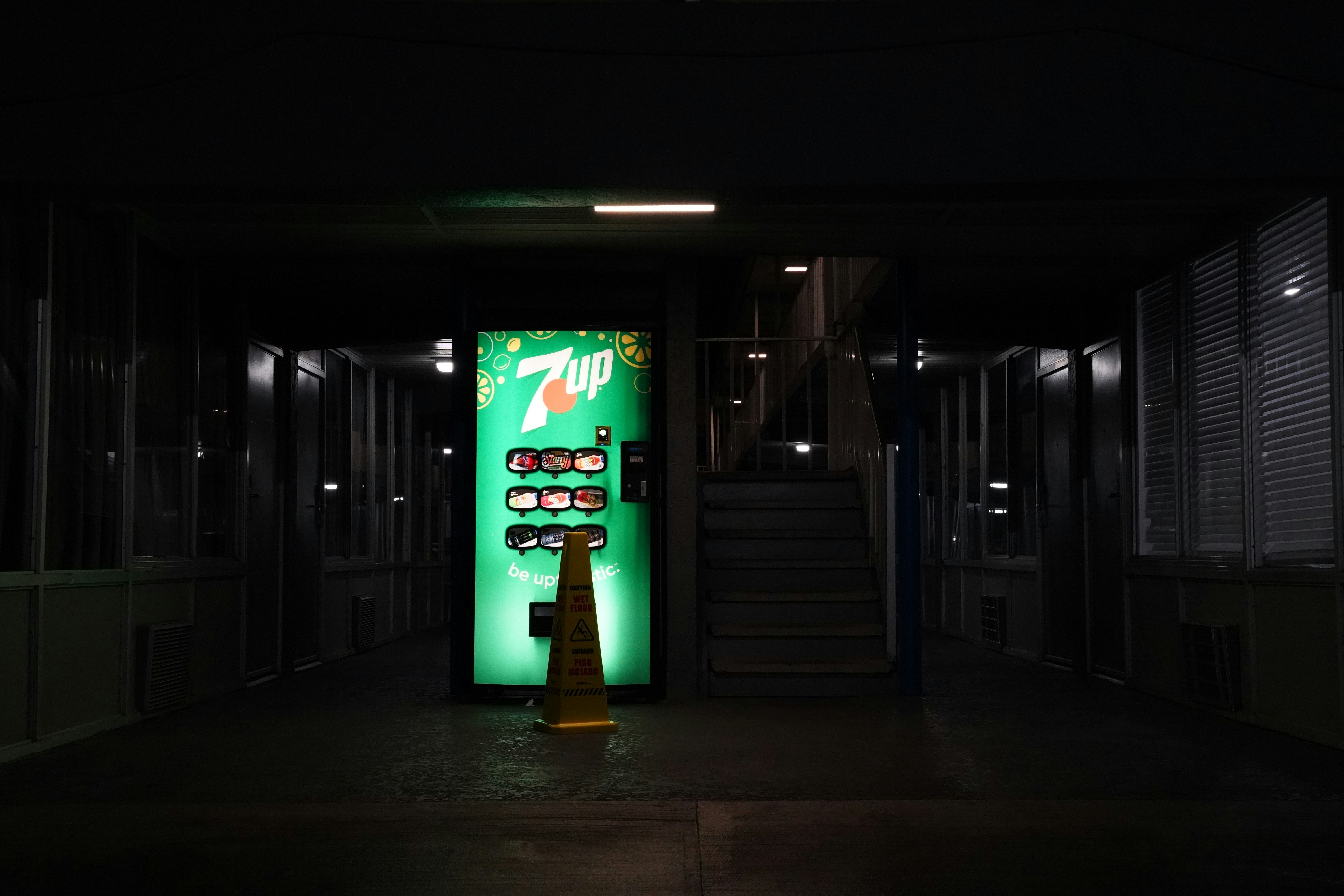 A lonely 7up vending machine in a dim hallway. photo – Free Dark Image ...