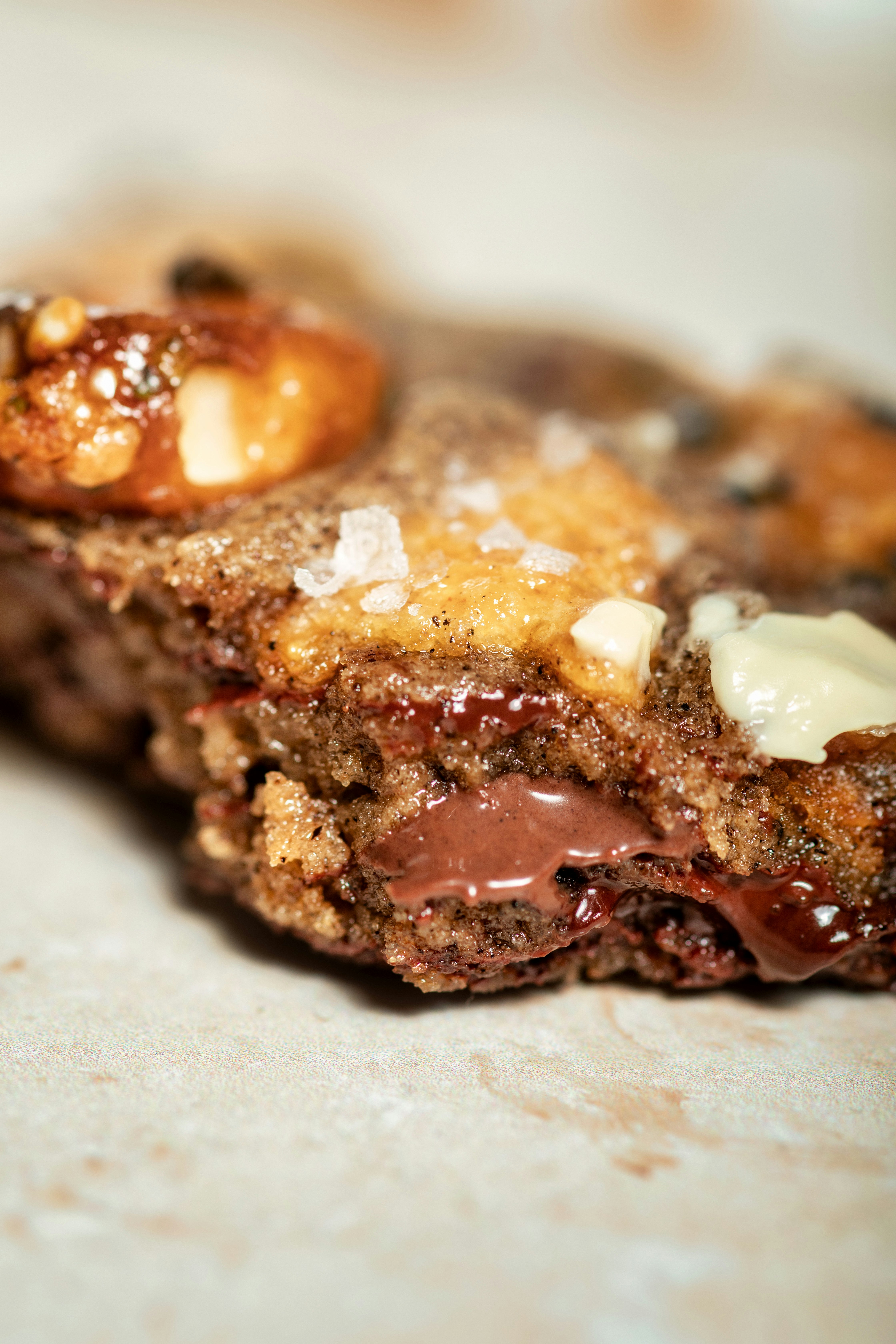 Molten Core in a Nut-Topped Cookie: A Macro Dessert Portrait