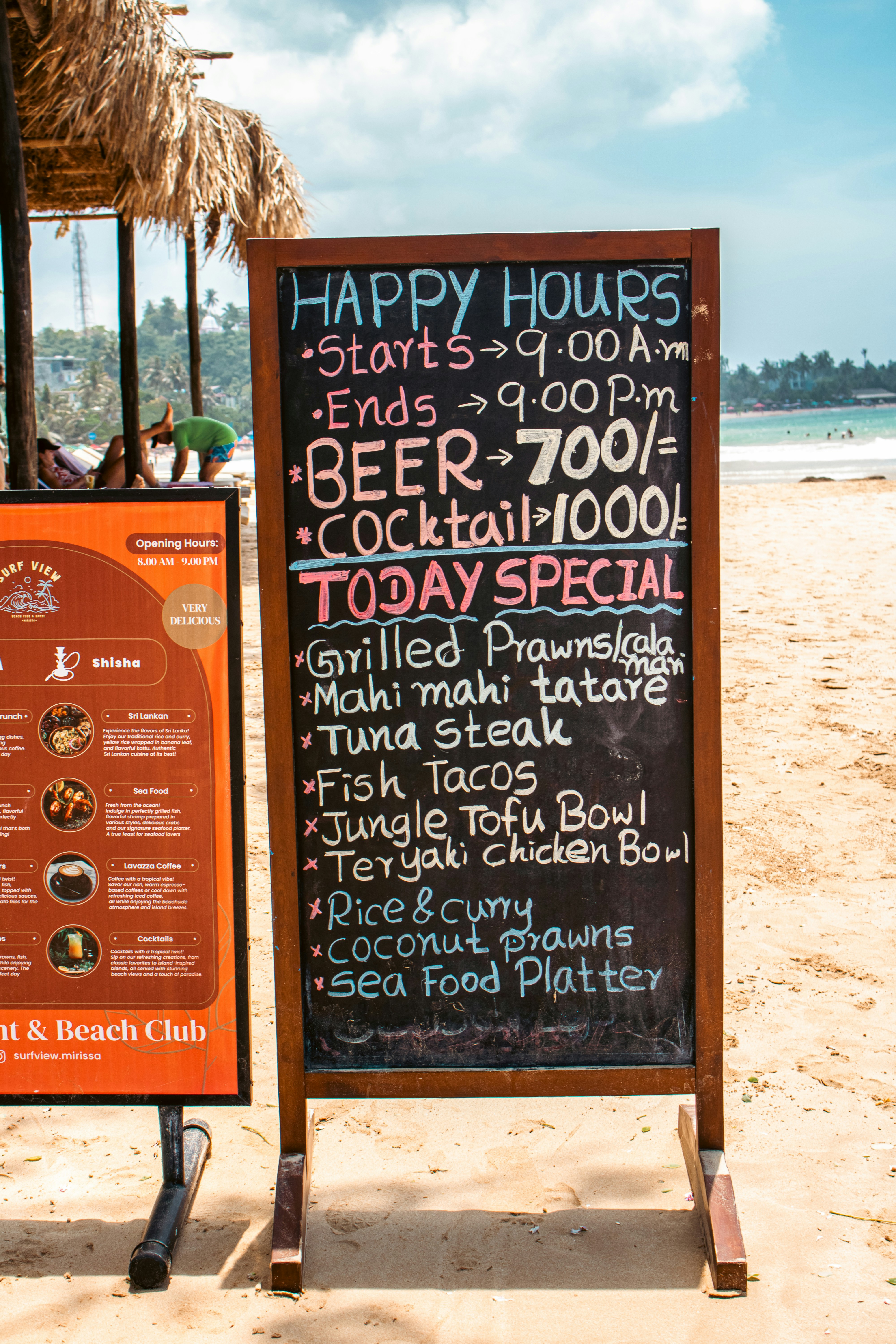 Happy hour menu with specials on a beach. photo – Free Beach Image on ...