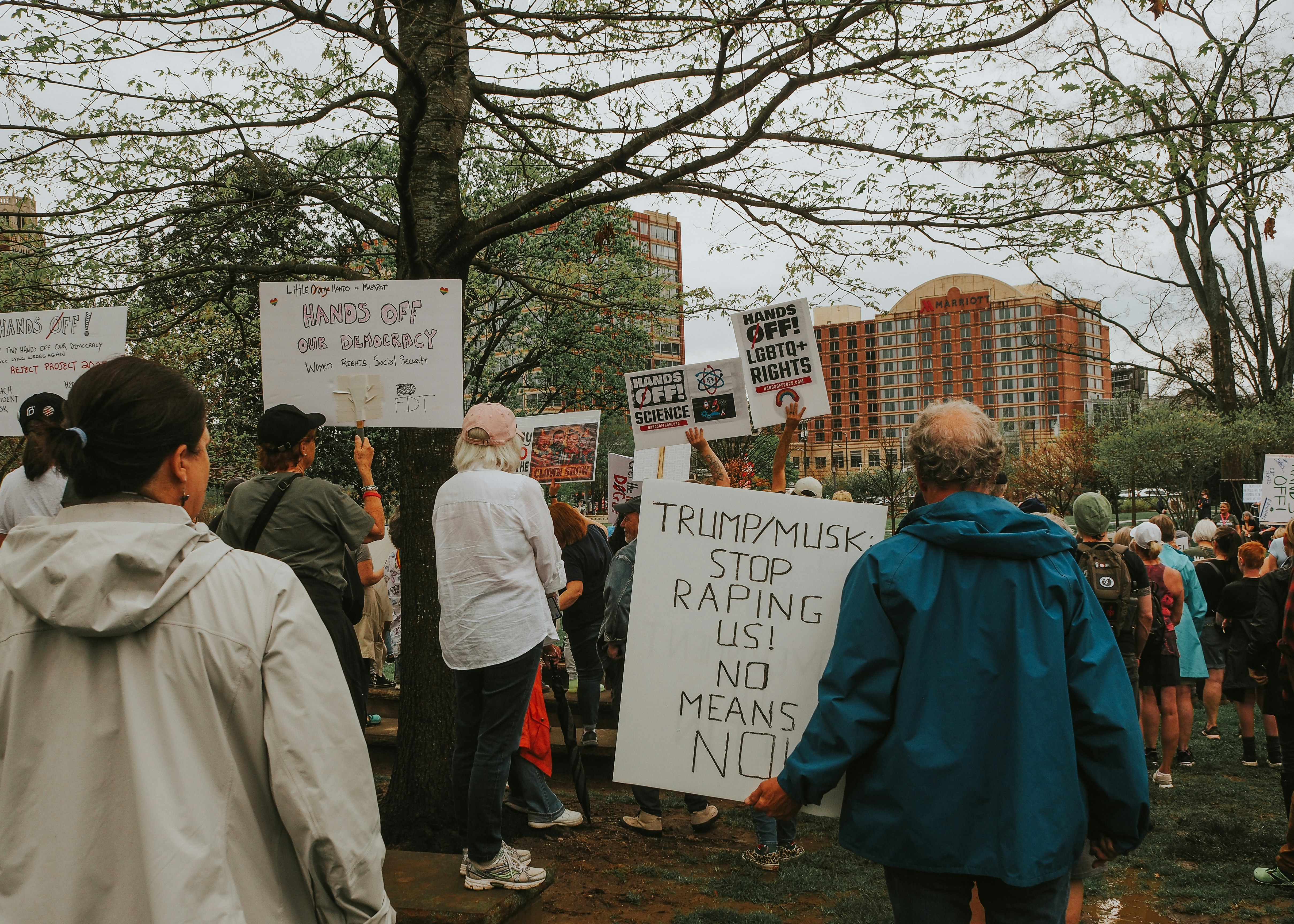 People protest with signs in a public place. photo – Free Woman Image ...