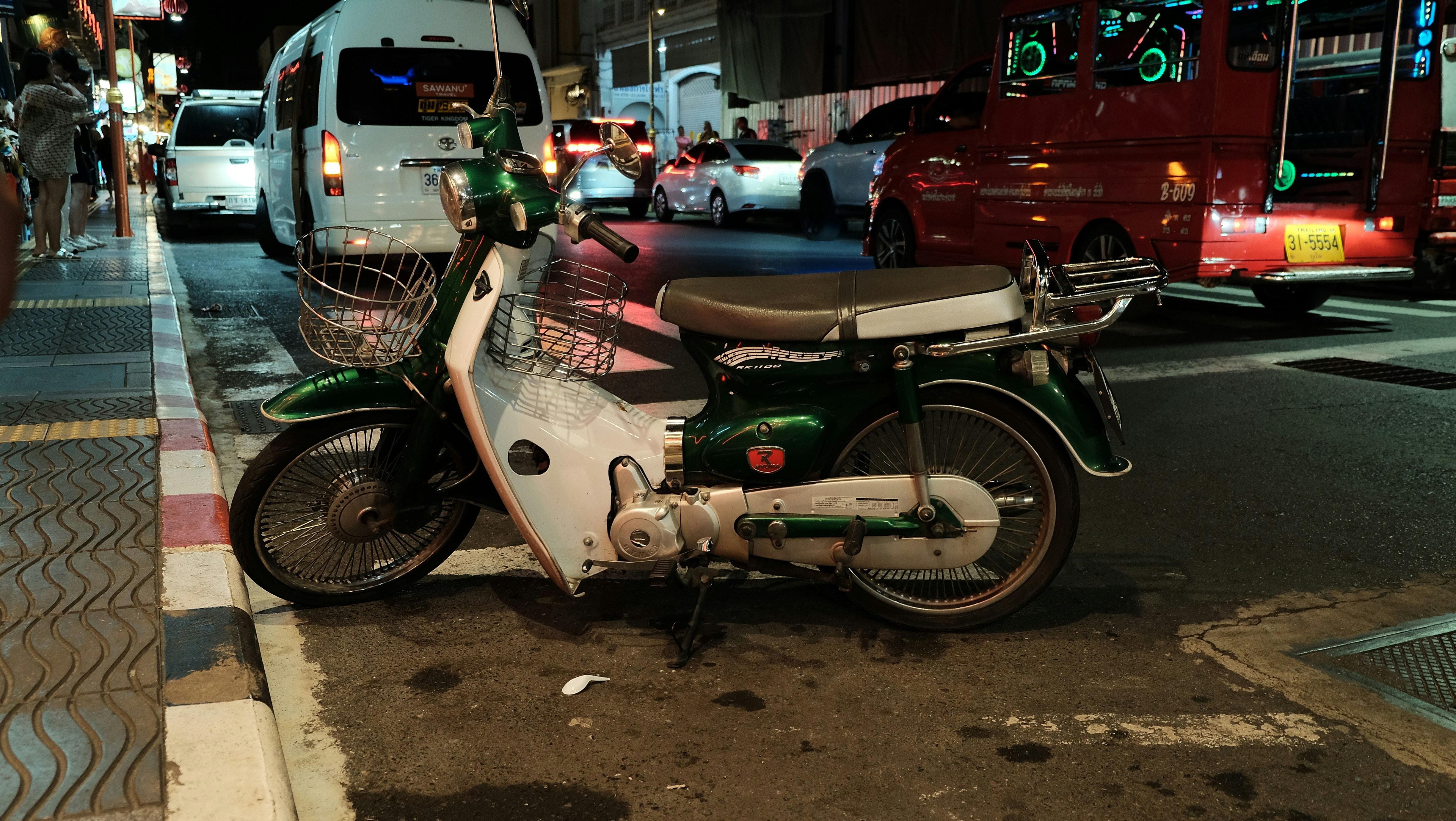 Vintage Scooter at Night Crossroads