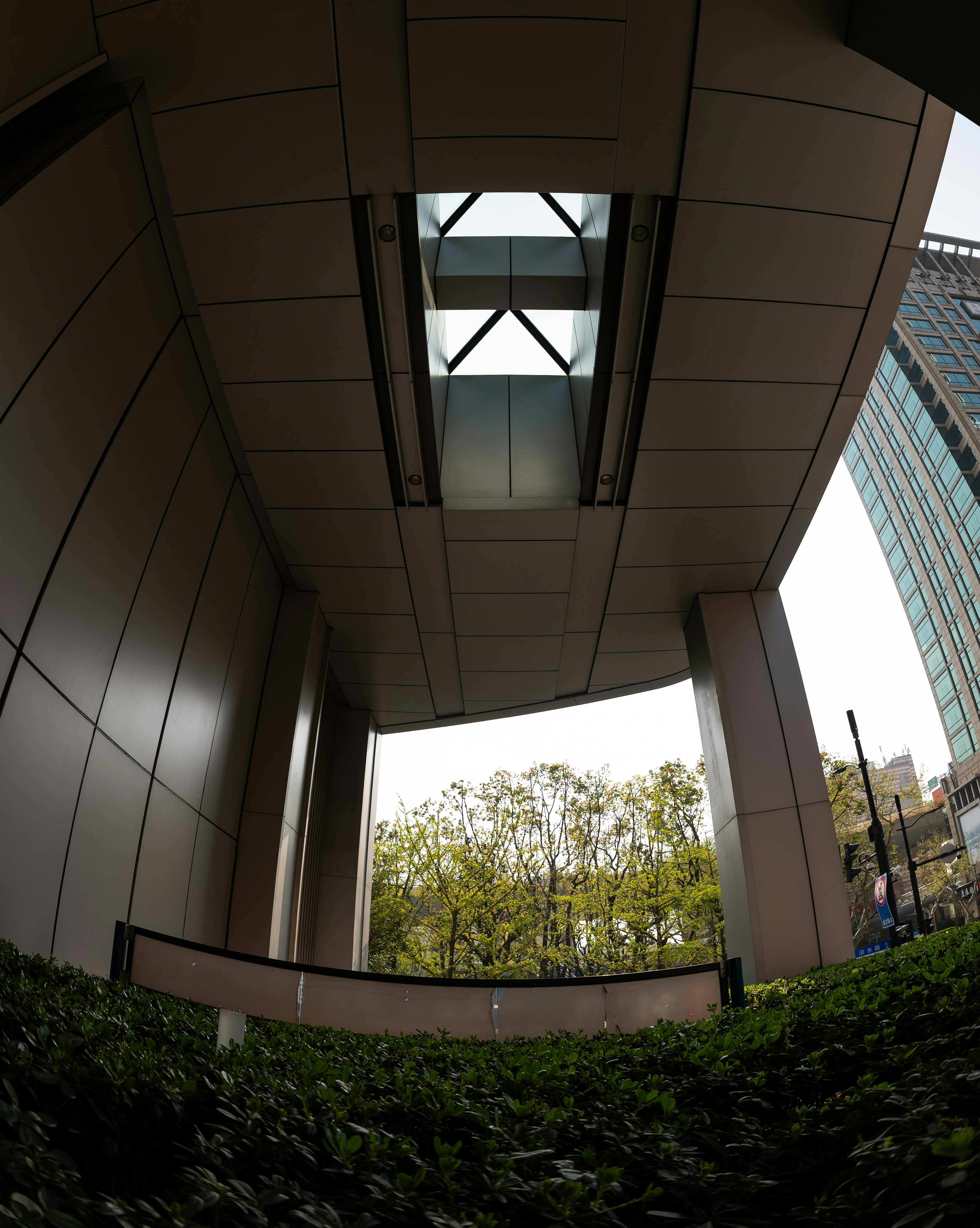 Underneath a modern building, viewing nature. photo – Free Business ...