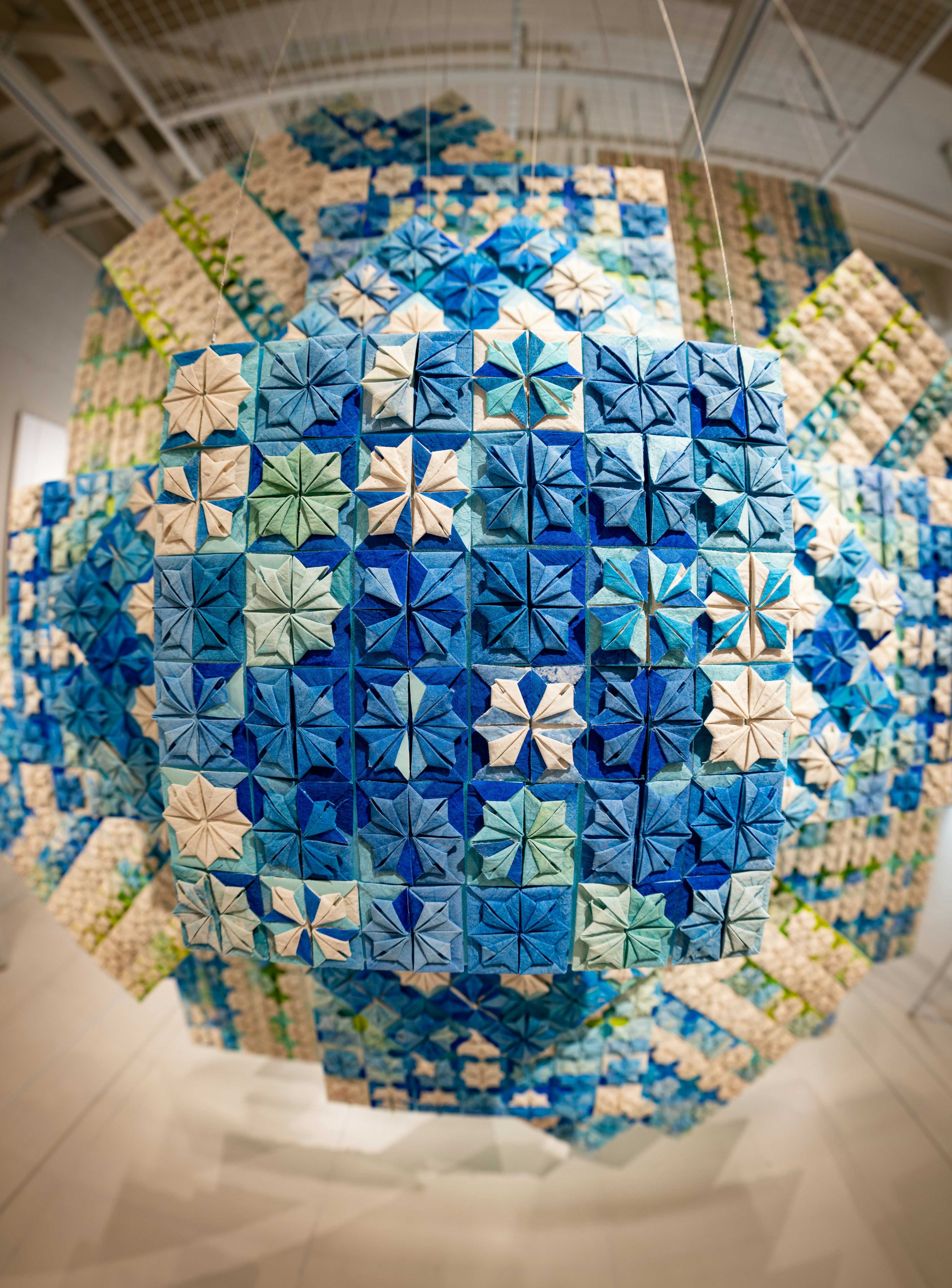 Indigo Starfield: A Hanging Sphere of Tessellated Blue Tiles