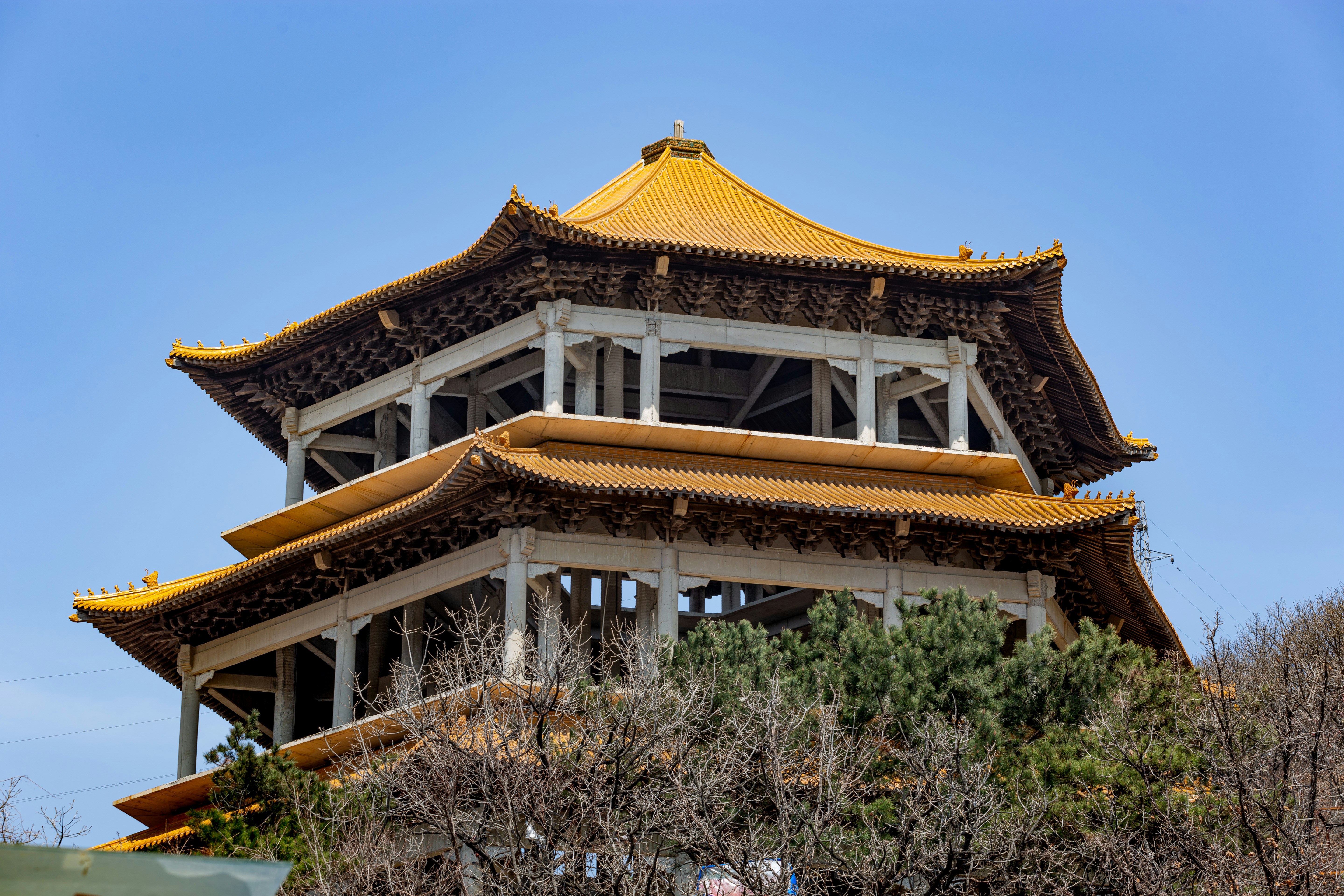 Golden Roofed Pagoda under Azure Skies