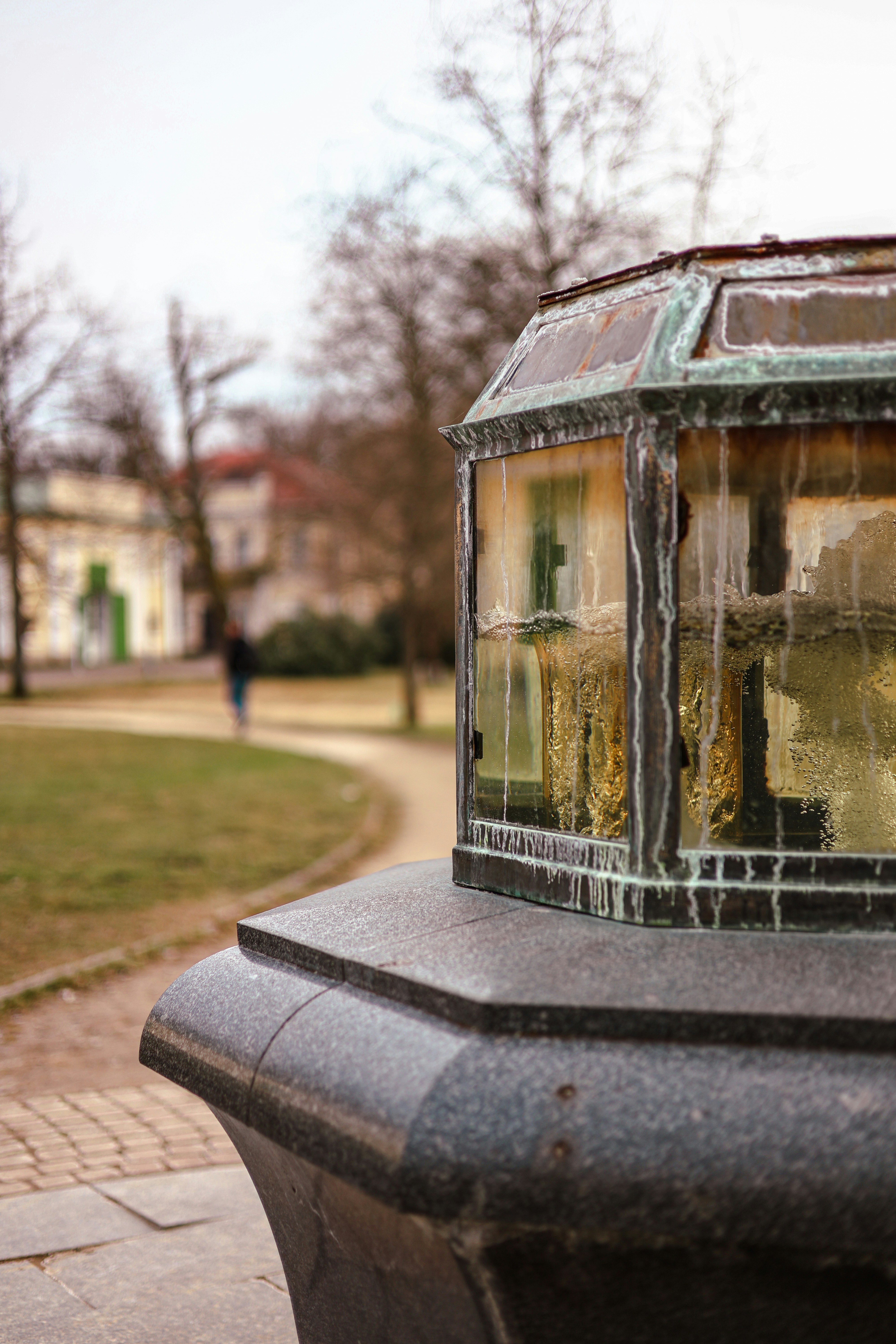Winter's Grip on Town Fountain