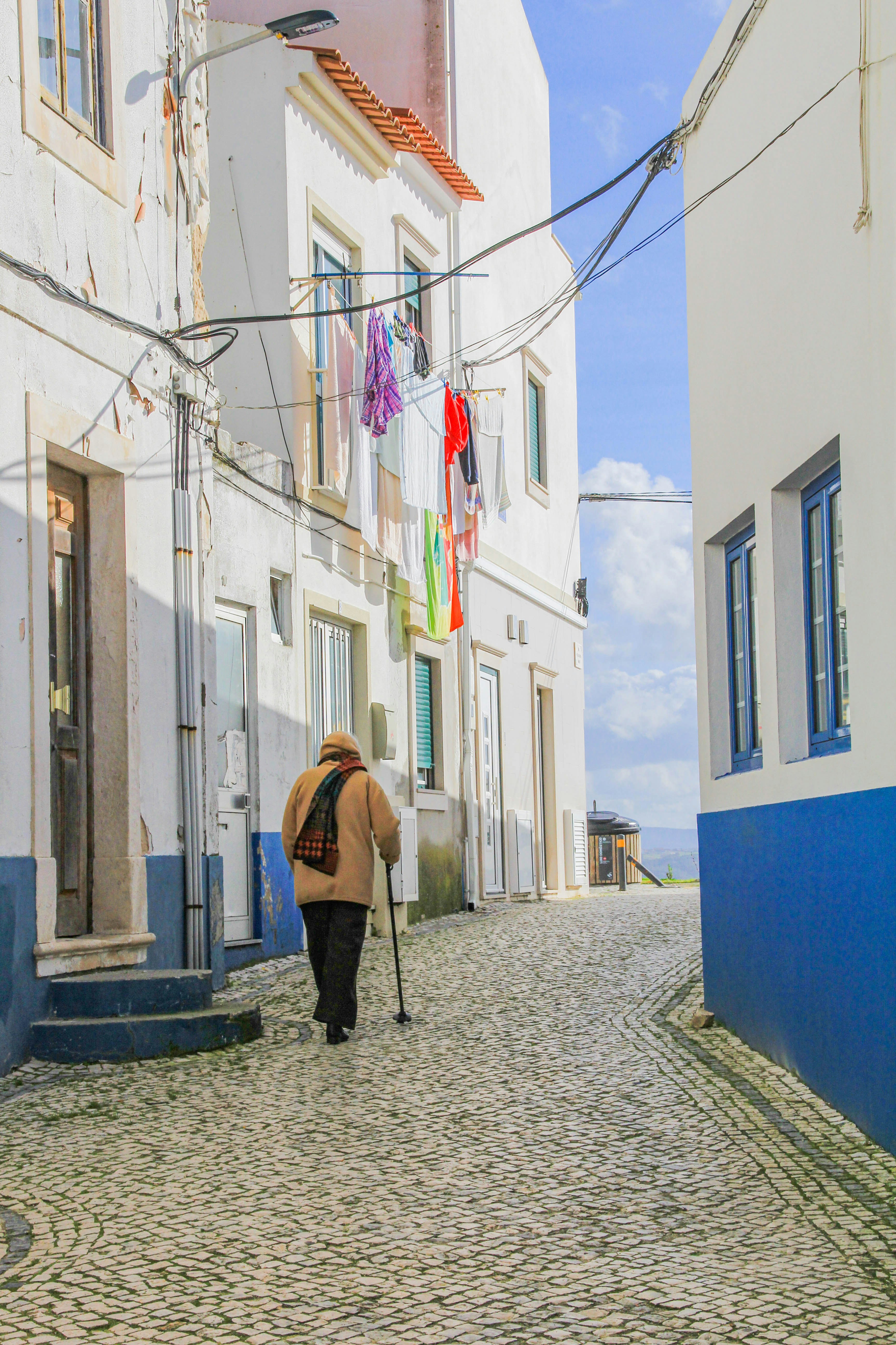 Quiet Stroll Through Nazare's Cobblestone Alley