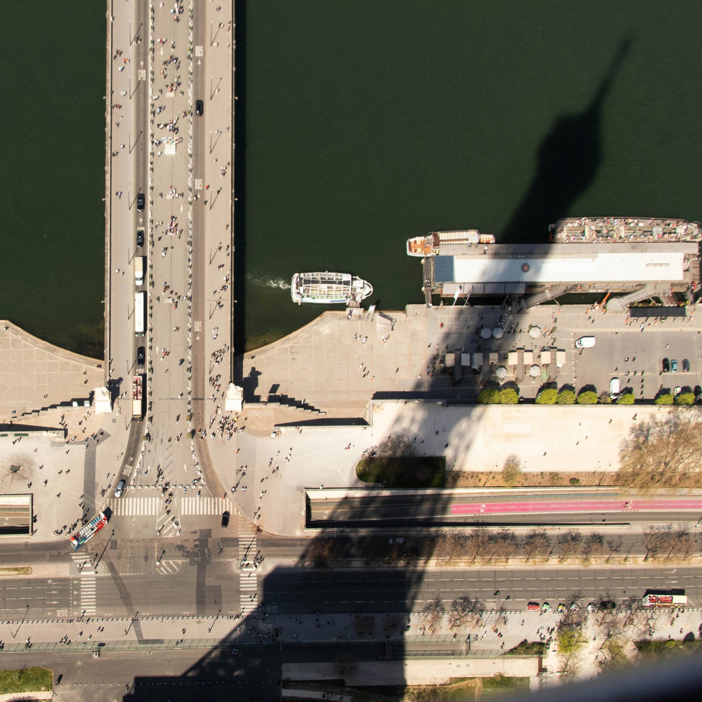 Birds' eye view of the shadow of the Eiffel Tower in Paris (not Texas!) | The eiffel tower casts a large shadow.