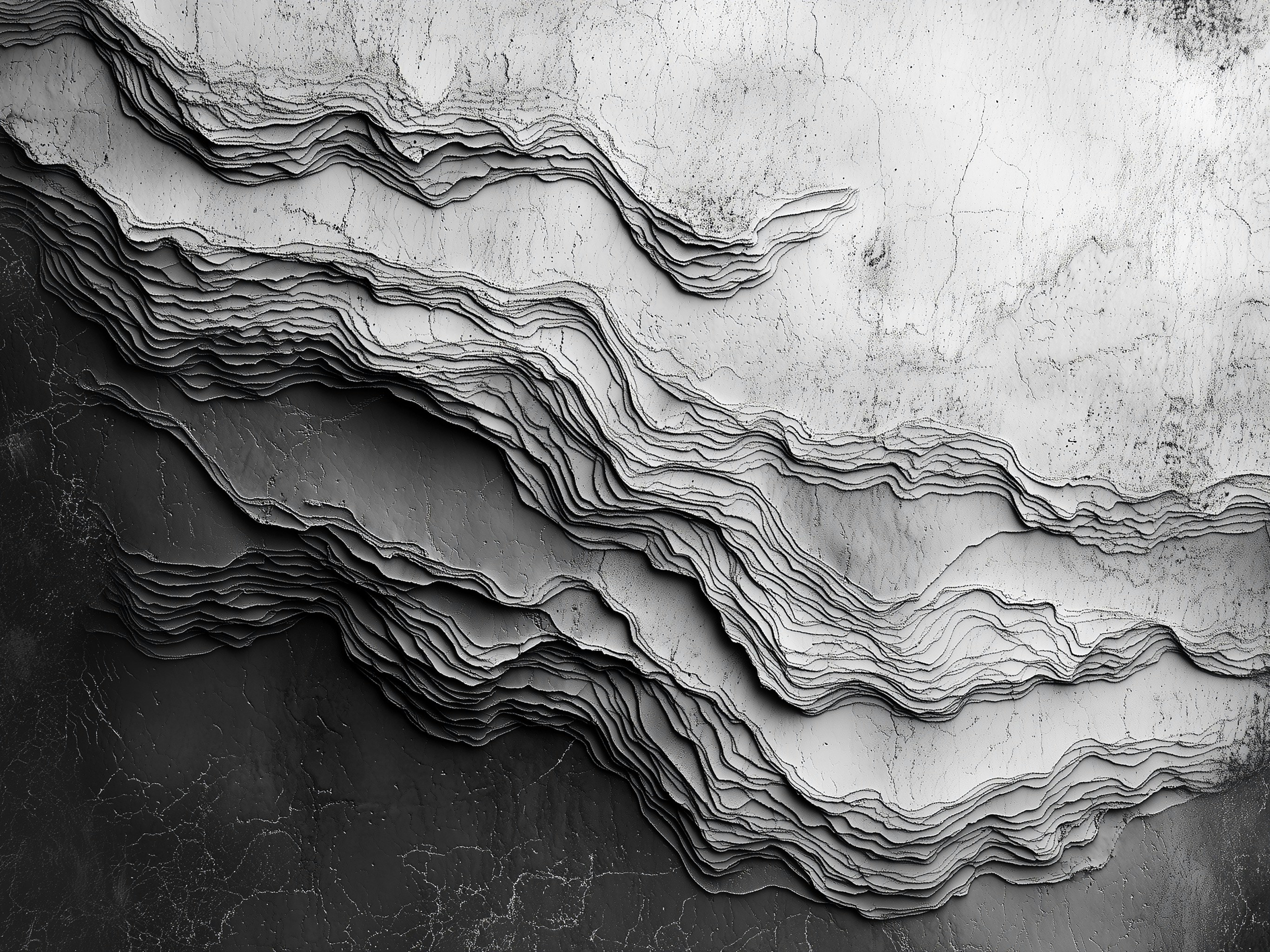 Layered rock formations create an abstract, grayscale image. photo ...