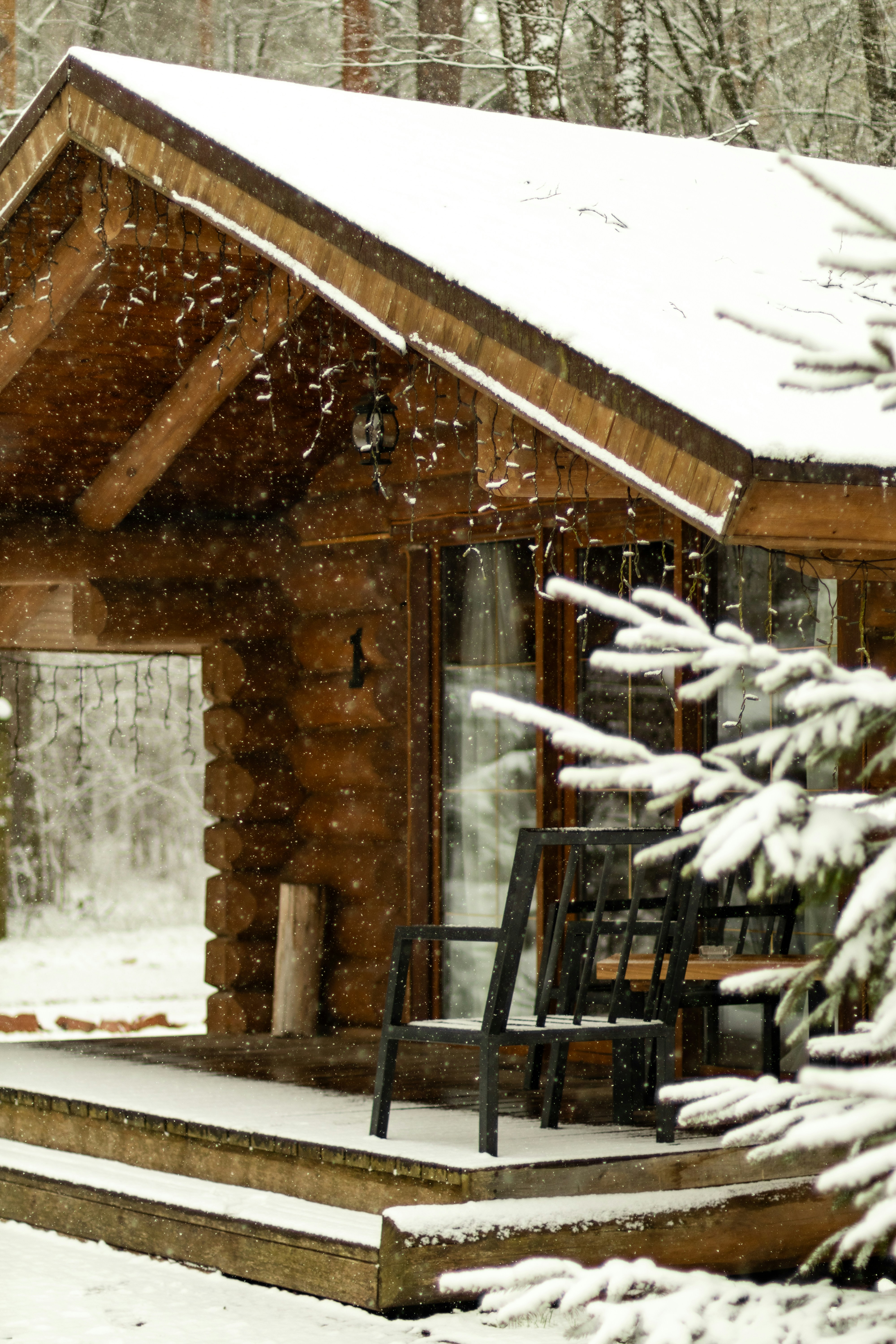 Cozy cabin covered in snow during a winter snowfall. photo – Free House ...
