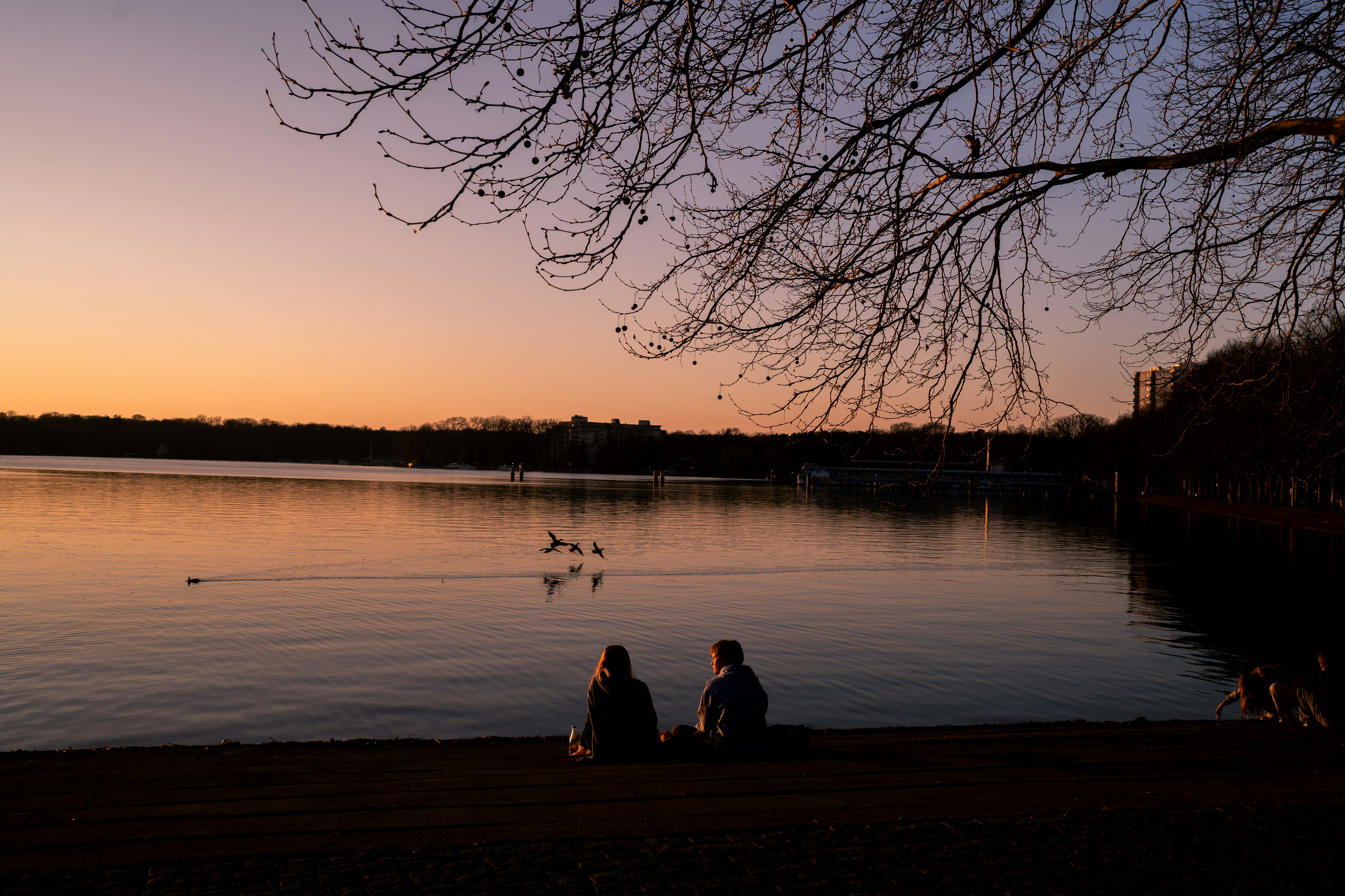People watch the sunset over a lake. photo – Free Wallpaper 4k Image on ...