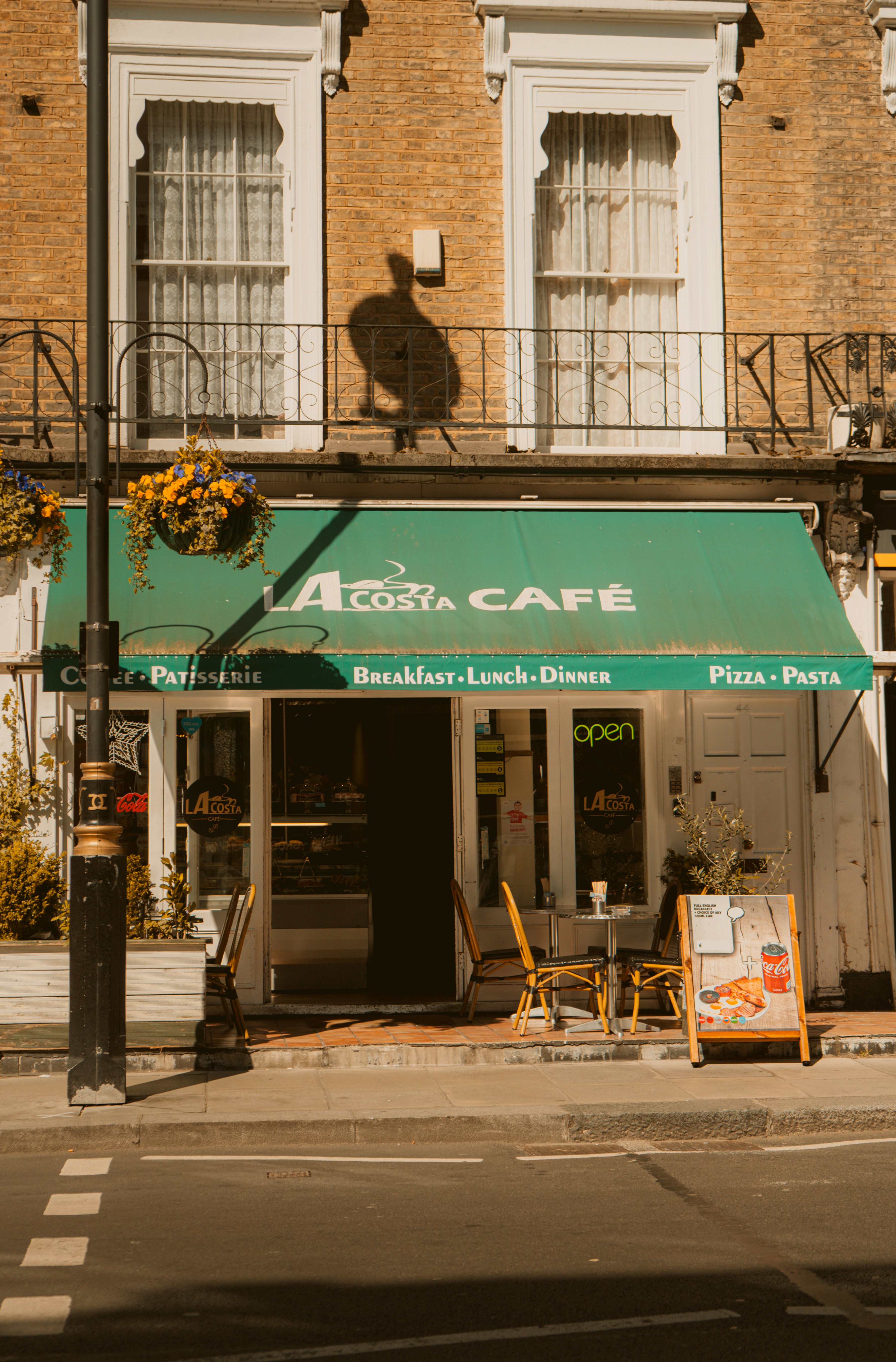 Morning Glow on Vintage Cafe Facade