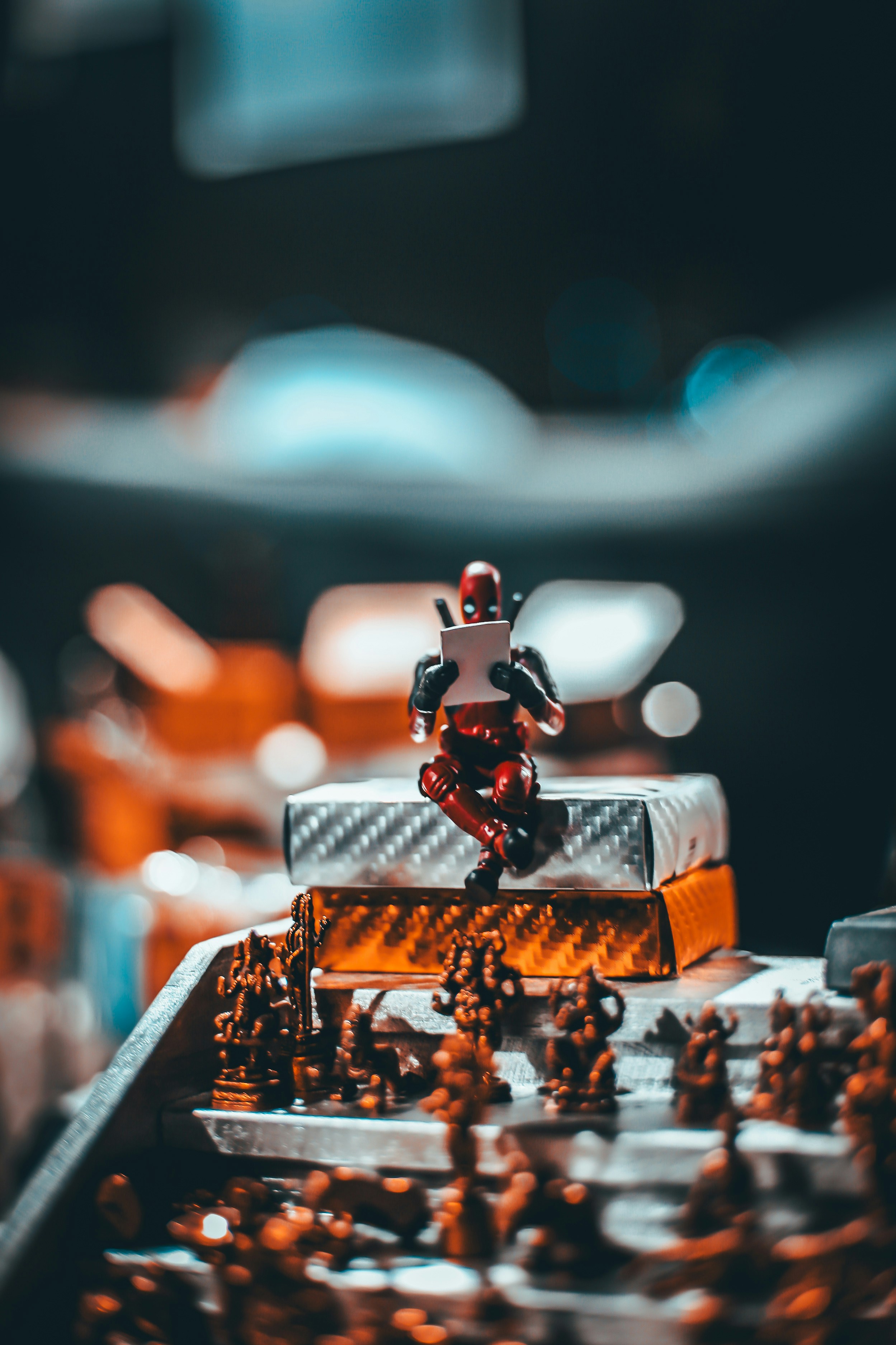 Deadpool on a Metallic Pedestal: A Tiny Tabletop Moment