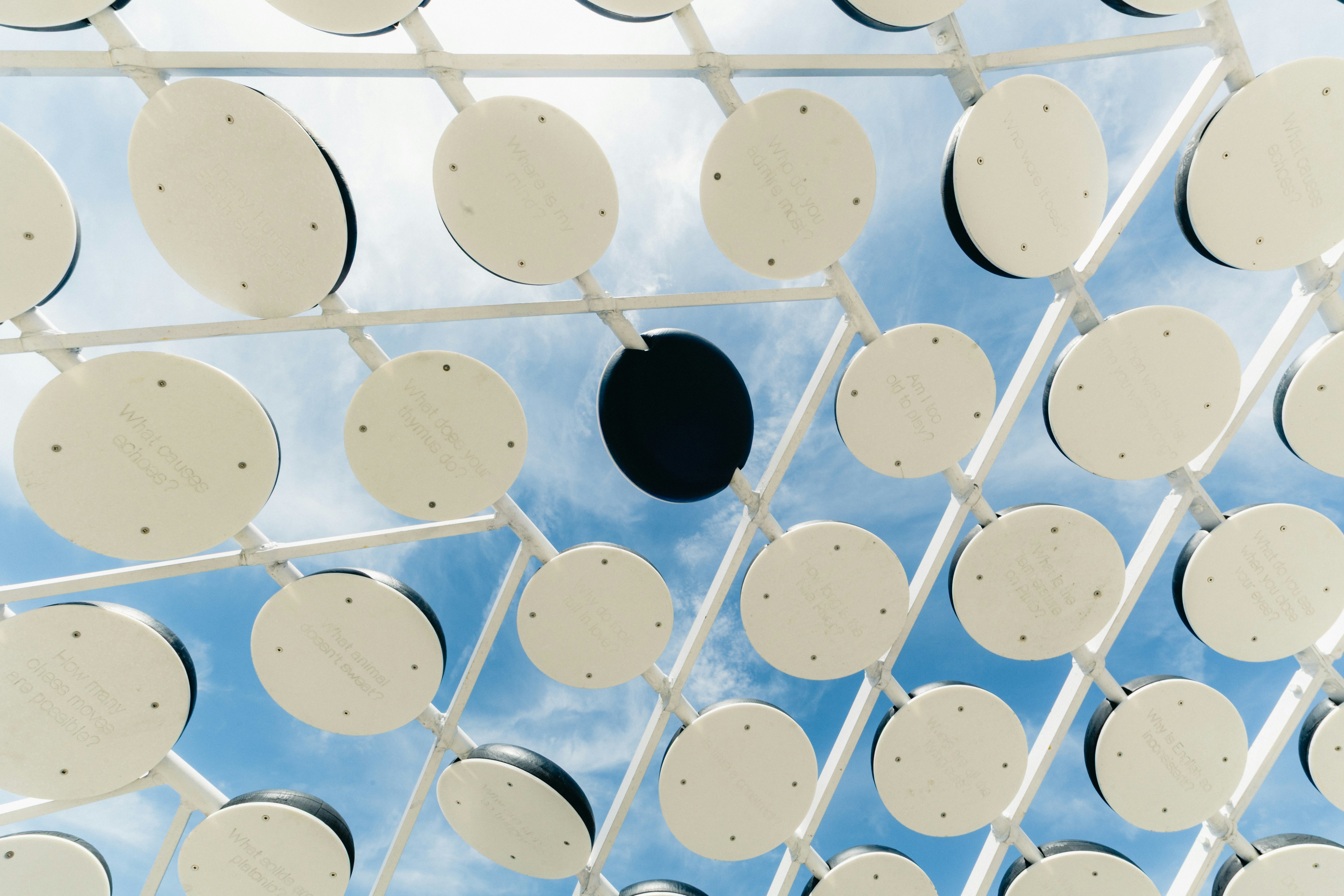 A ceiling with many circular, decorative panels. photo – Free Interior ...