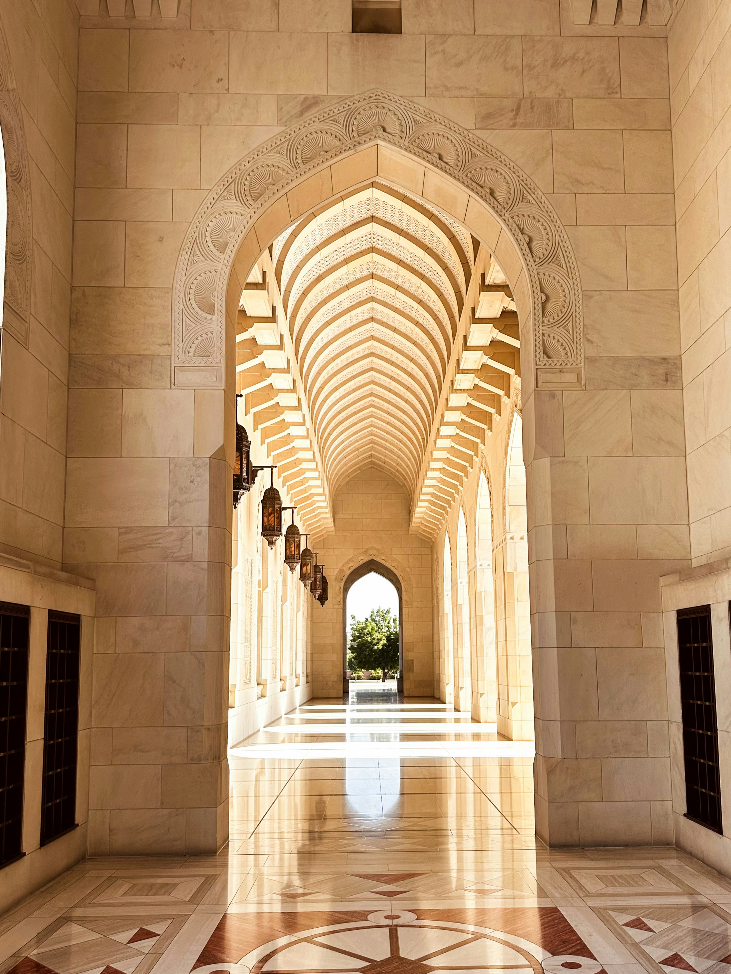 Archway of Light: Symmetry in a Marble Corridor