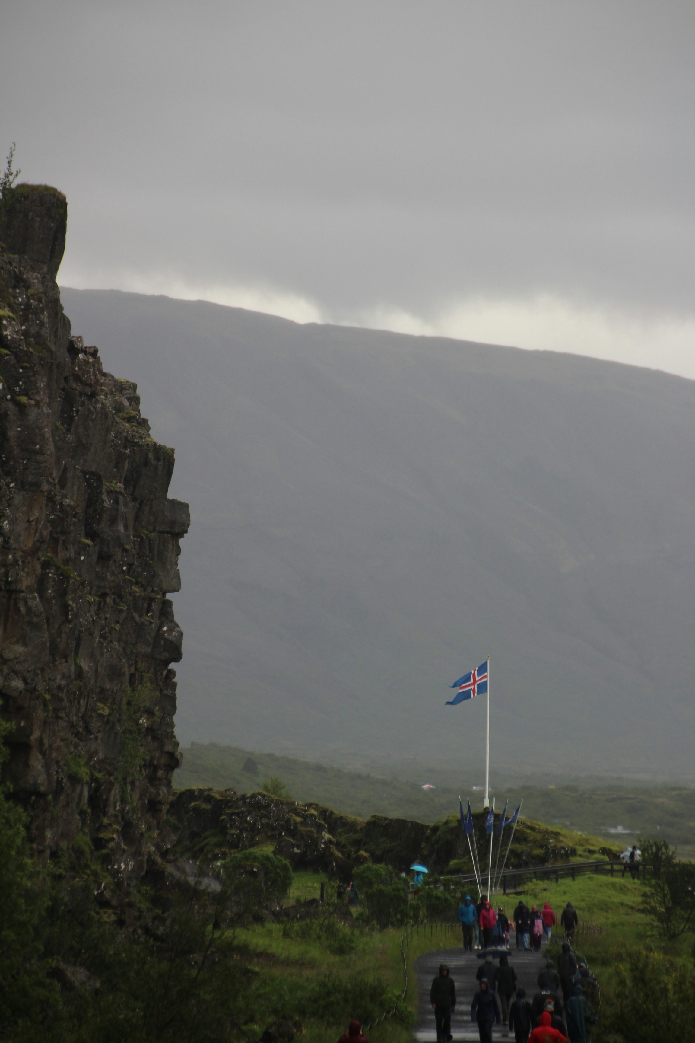 Iceland Flag at Thingvellir on a rainy day