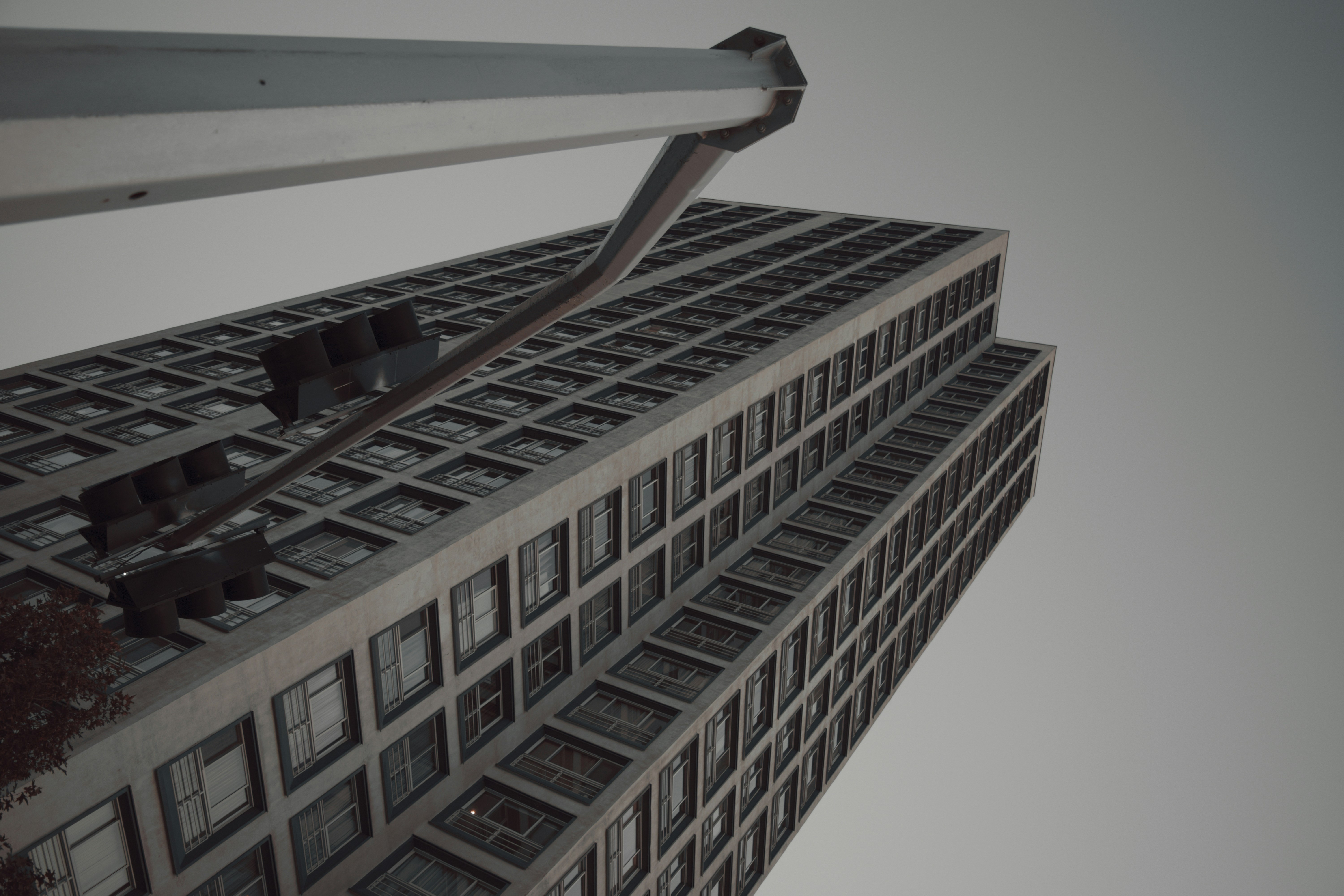 Tilted Skyward: A Towering Facade from a Low Angle