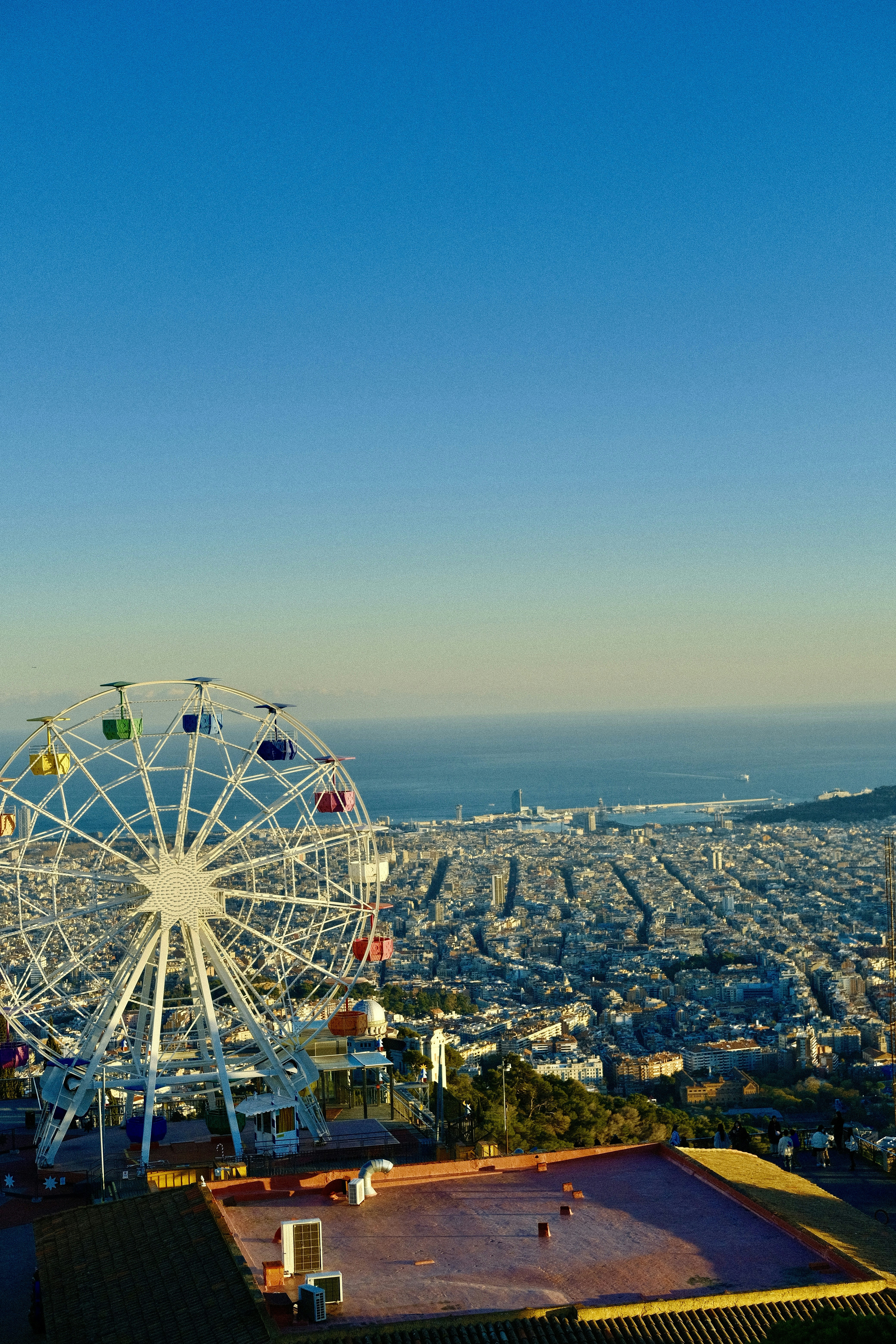 Ferris Wheel Over a Sunlit Coastal City Skyline