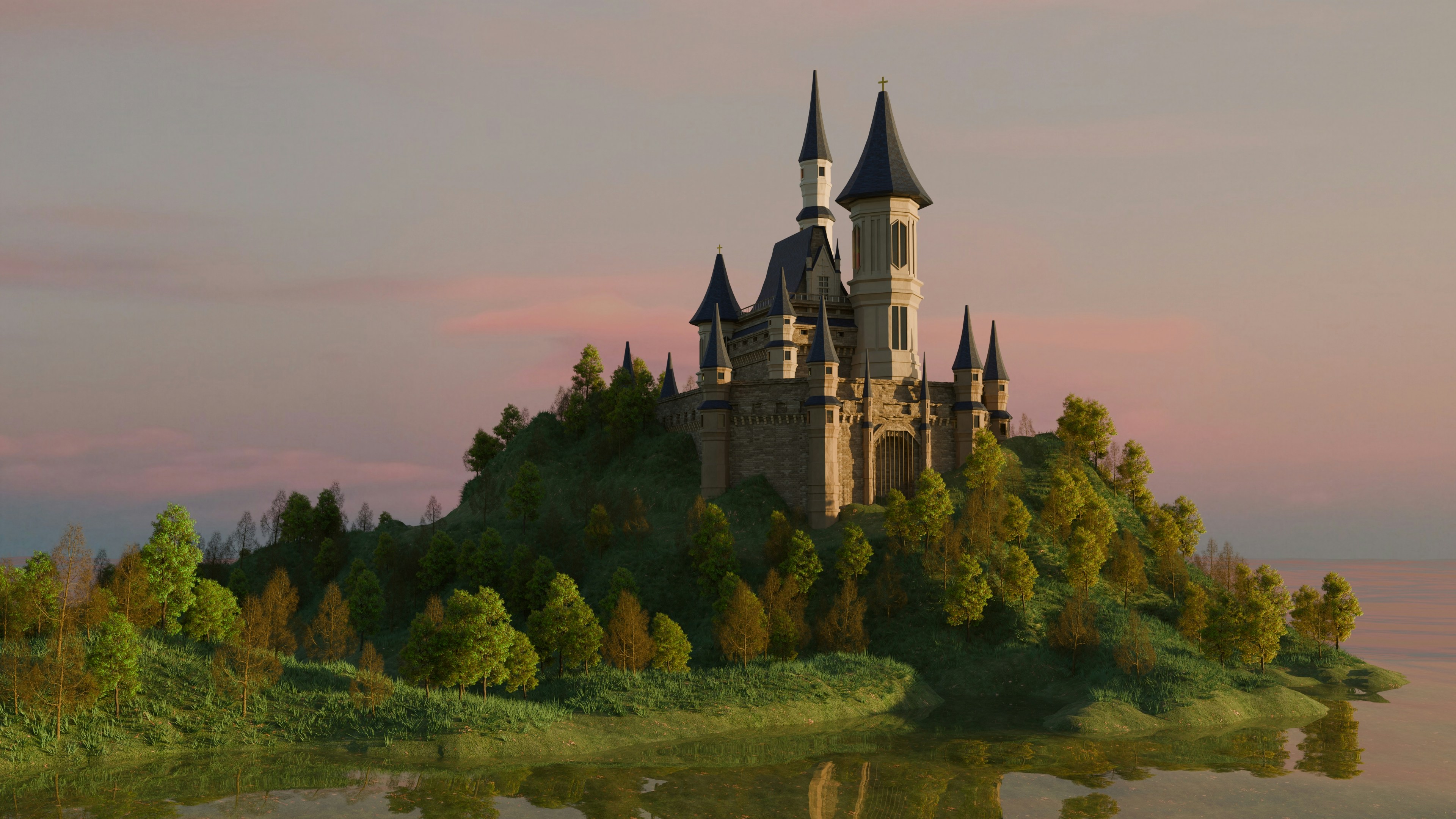 성은 섬에 서 있습니다. 사진 – Unsplash의 무료 건물 이미지