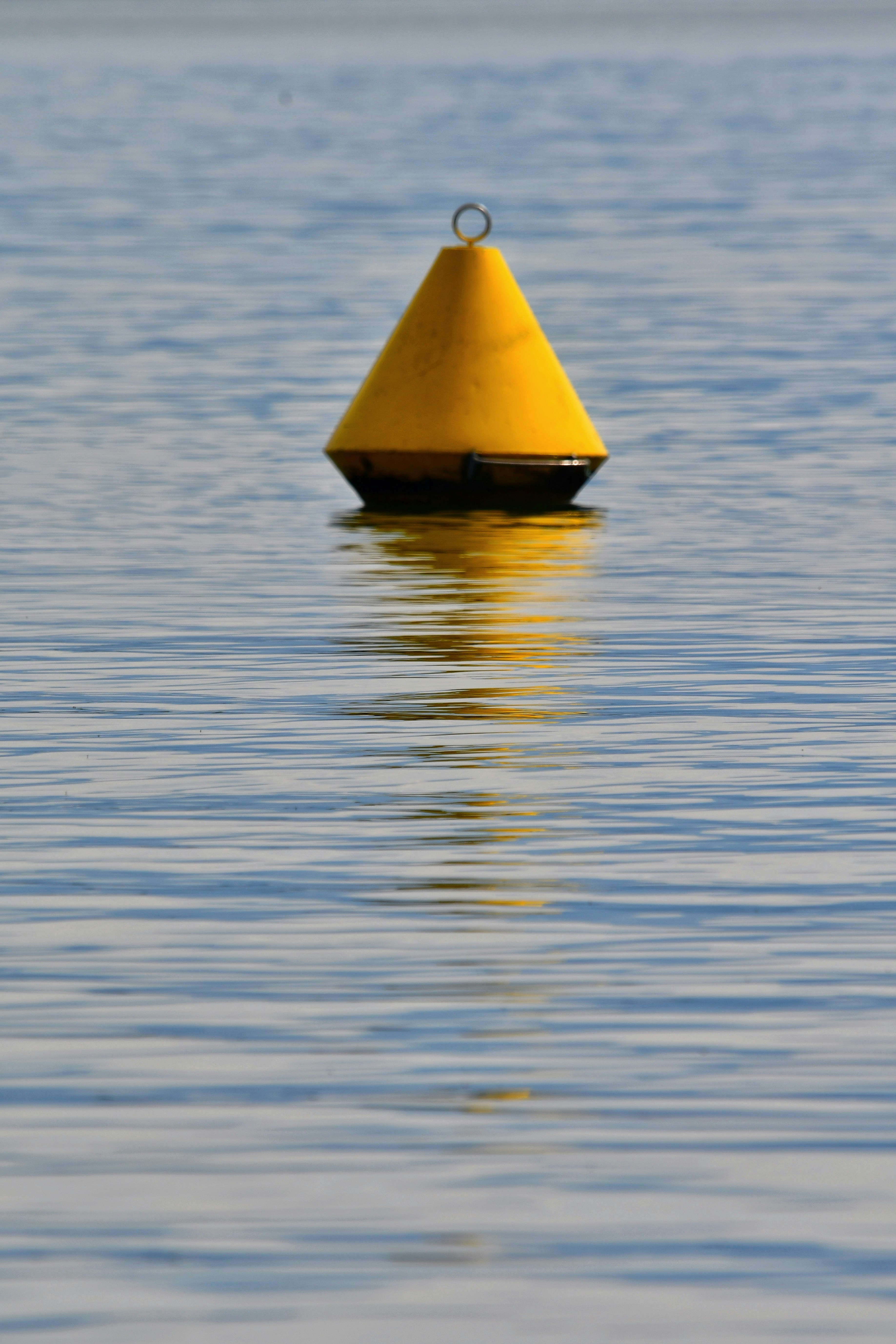 A yellow buoy floats peacefully on the water.Peter Steiner 🇨🇭 1973