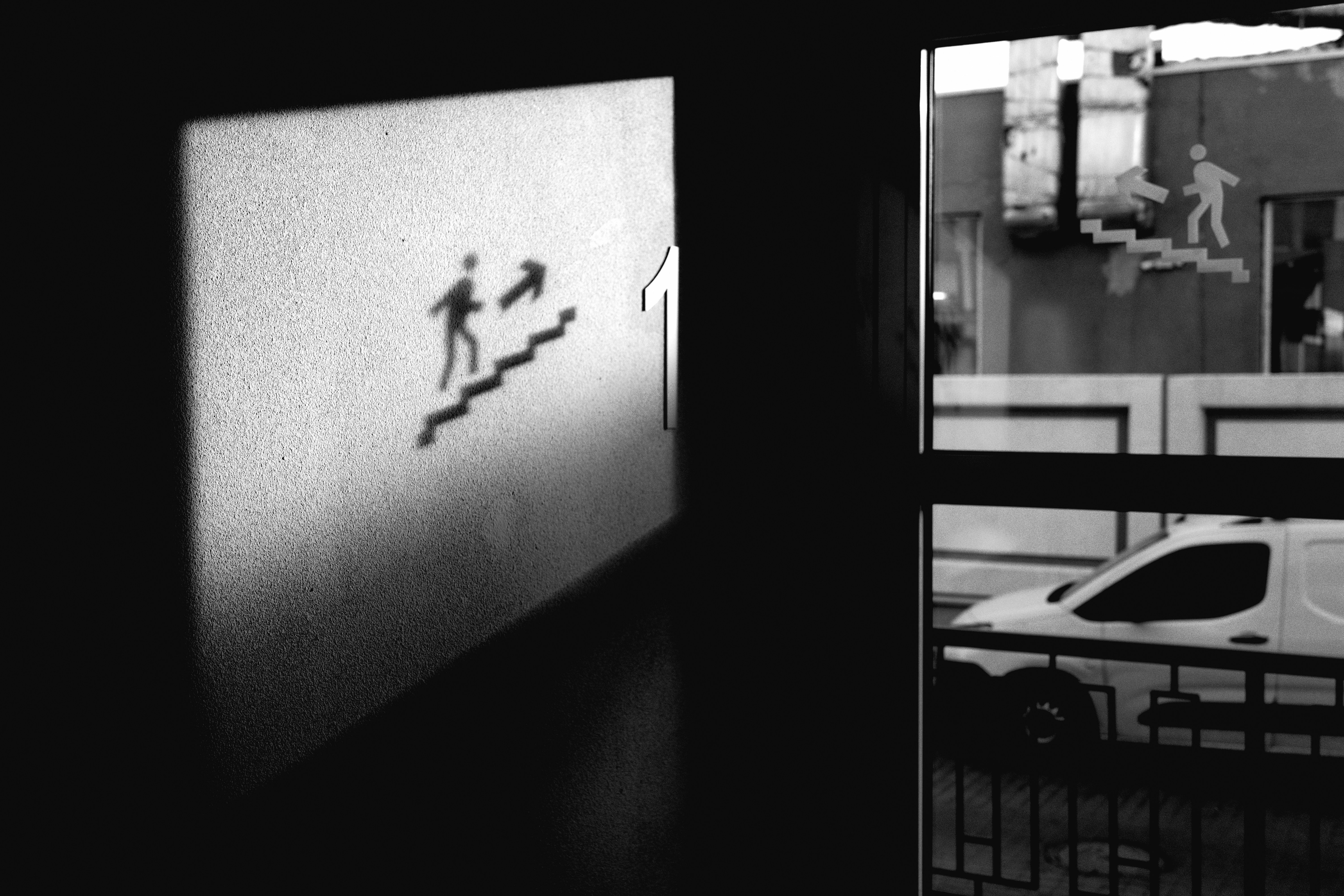 Shadow art: a man climbing stairs with an arrow. photo – Free Abstract ...