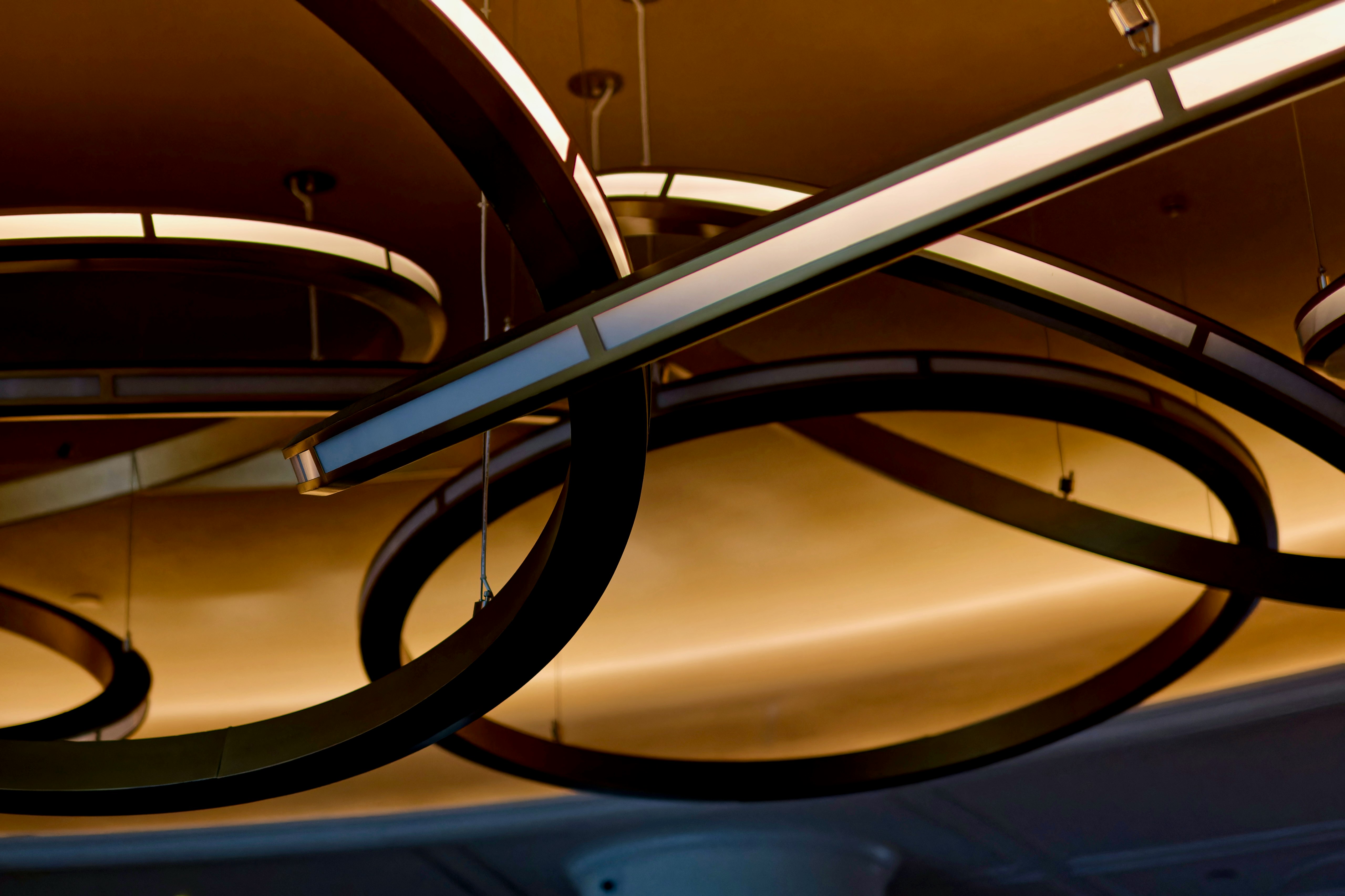 Elegant, swirled ceiling lights illuminate a space. photo – Free ...