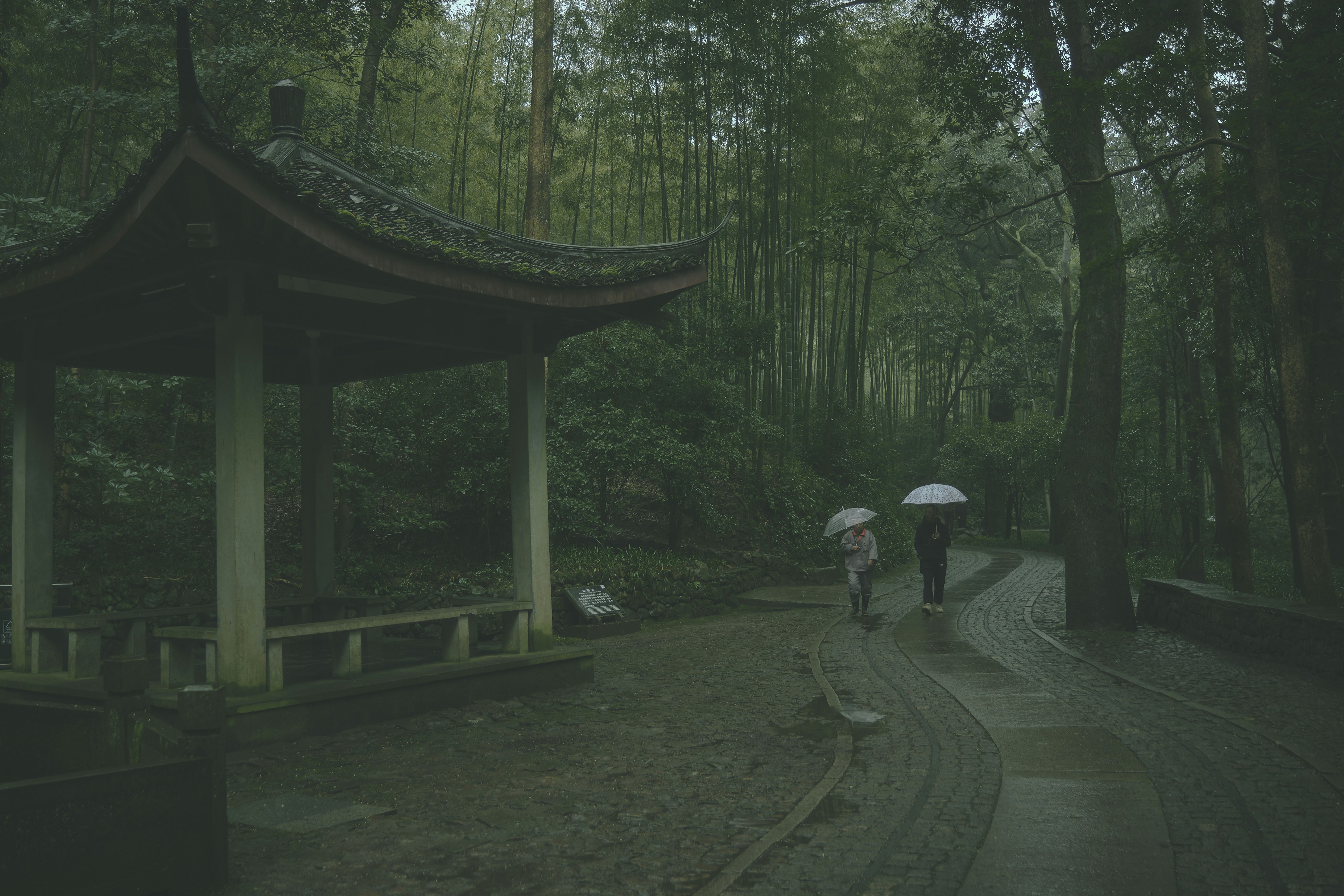 People walk along a path past a pagoda. photo – Free Forest Image on ...