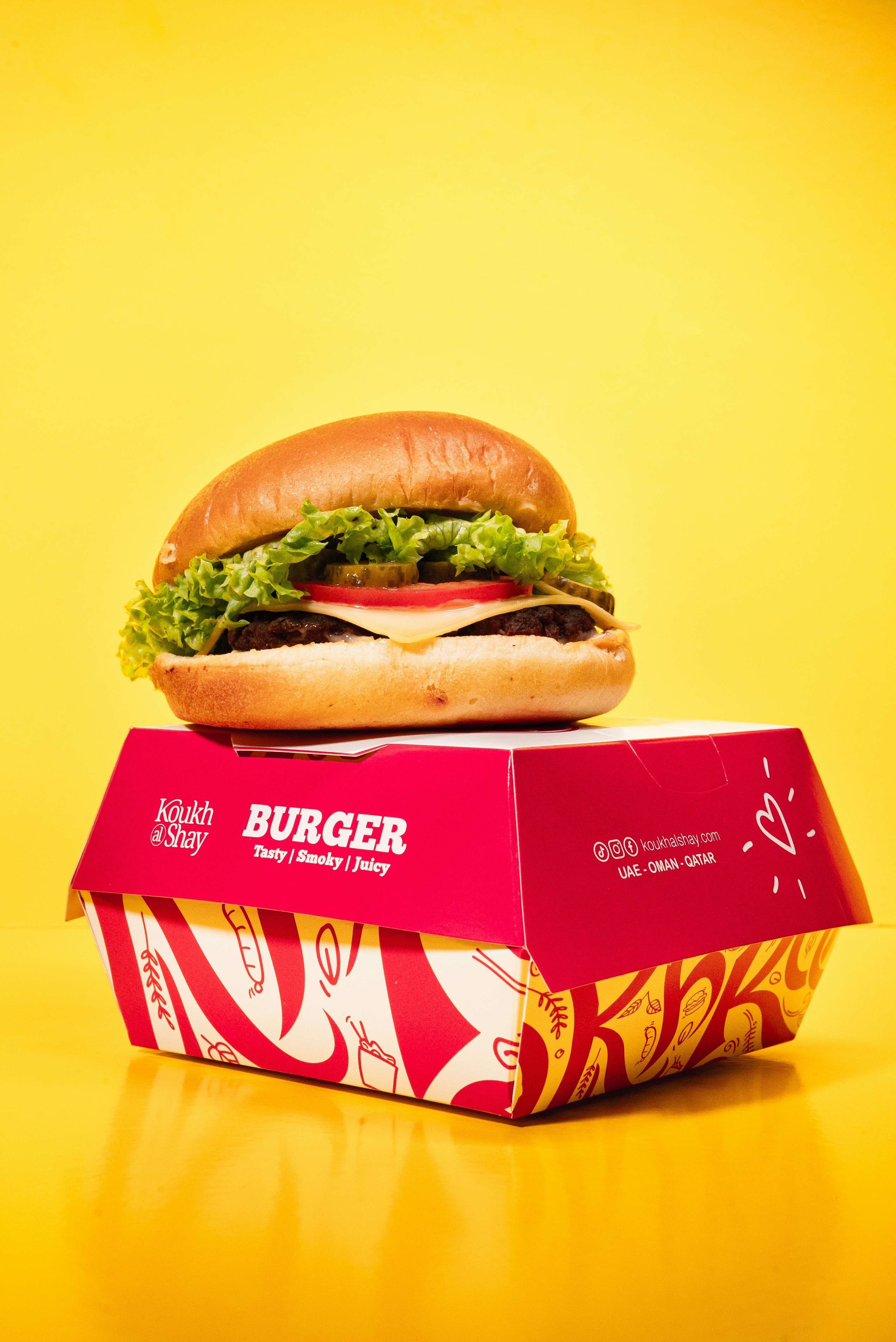 Sunlit Burger on a Fiery Yellow Stage