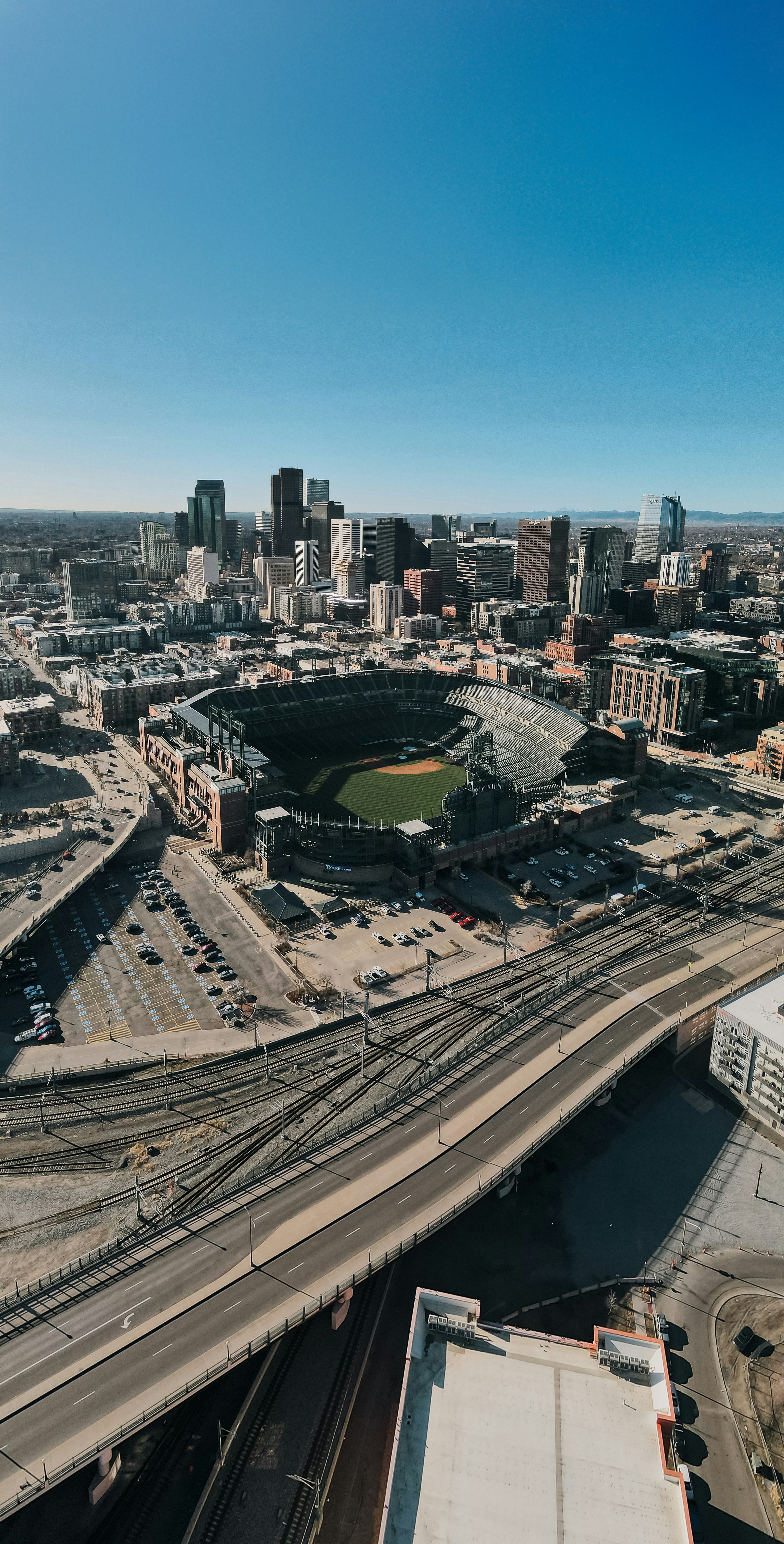 Aerial view of a stadium and denver's skyline. photo – Free Wallpaper ...