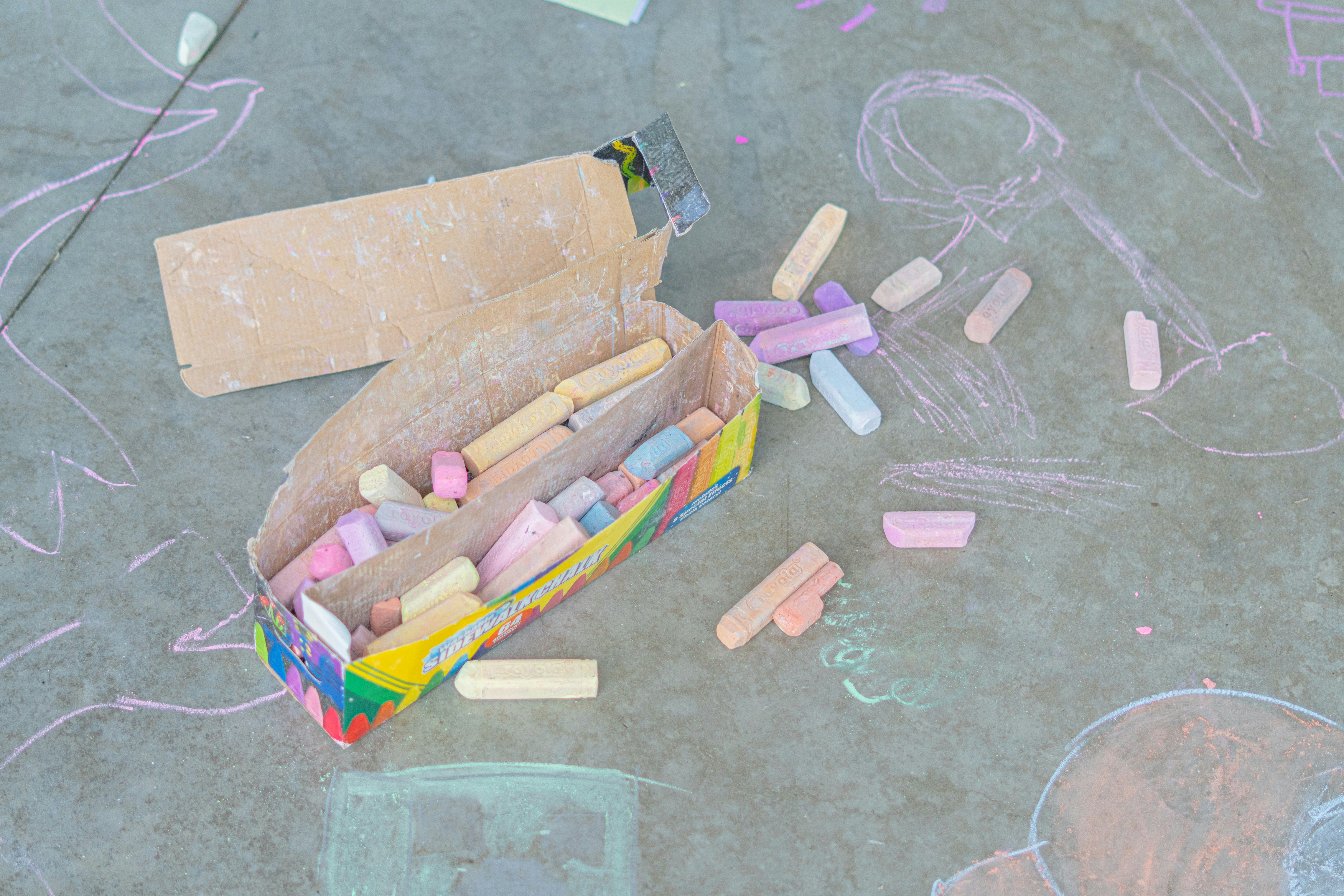Chalk box spilled with colorful sidewalk chalk. photo – Free Chalk ...