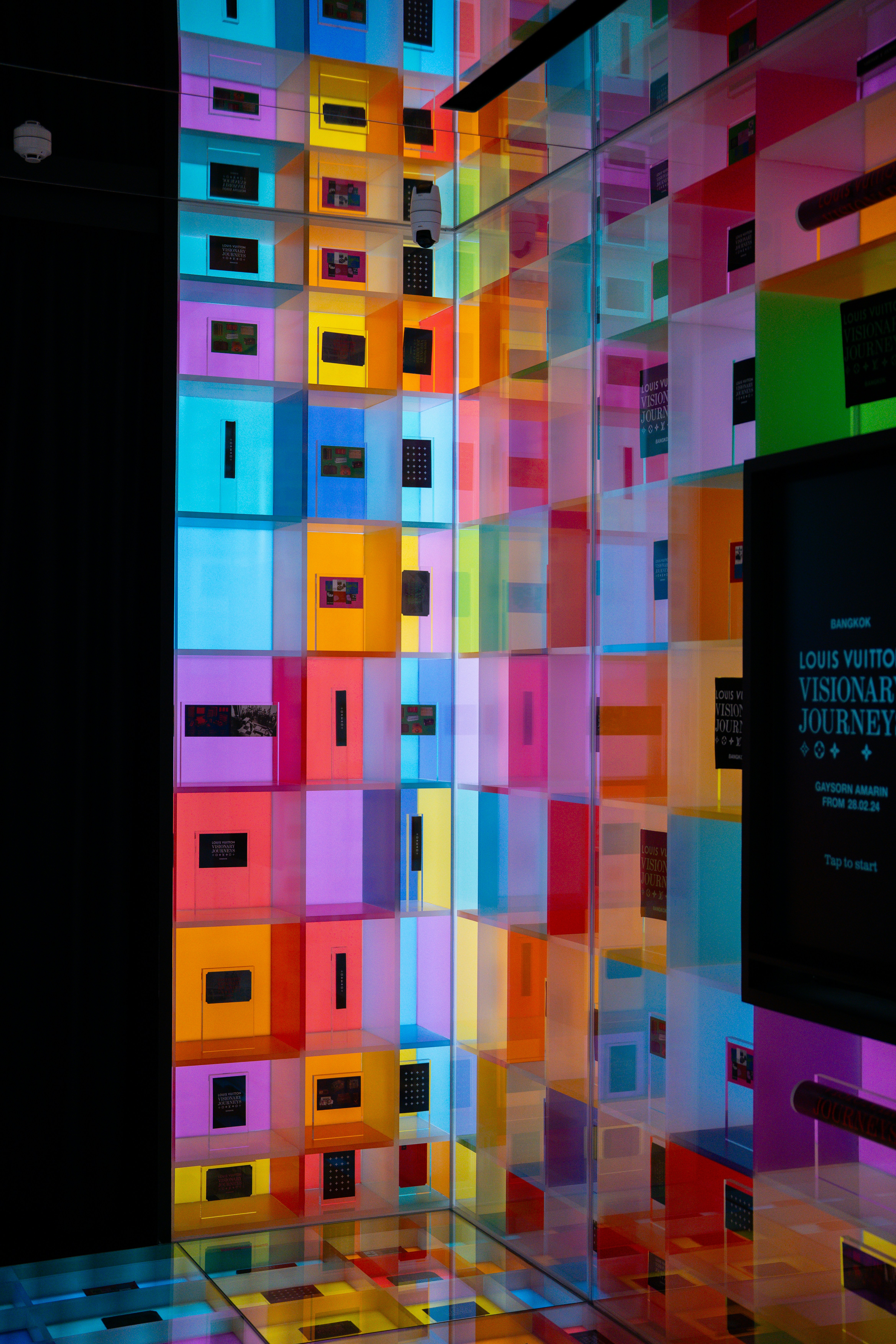 Colorful, illuminated boxes form an artistic wall. photo – Free ...