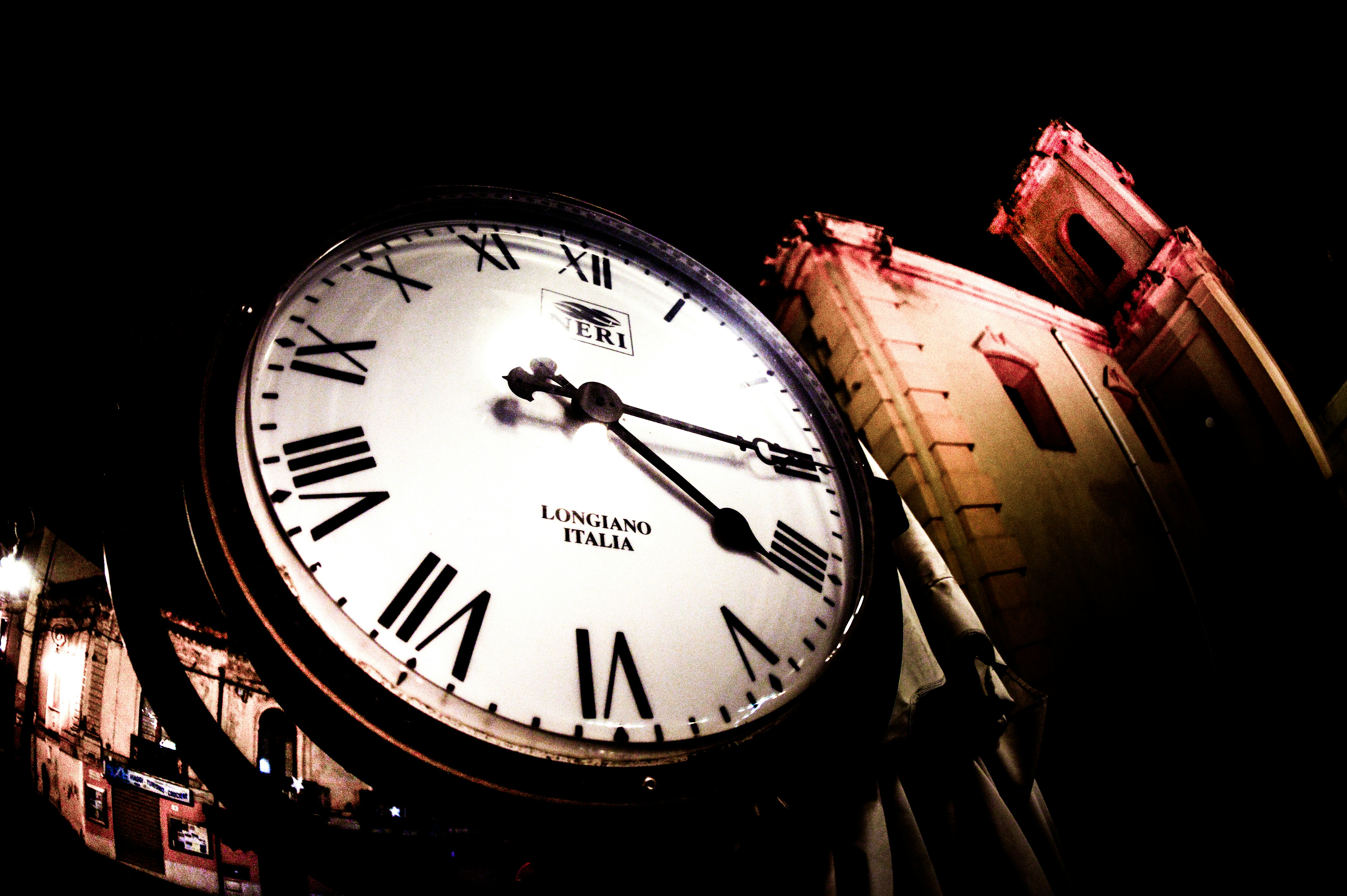 Tilted Clocktower: Nighttime Piazza in the City