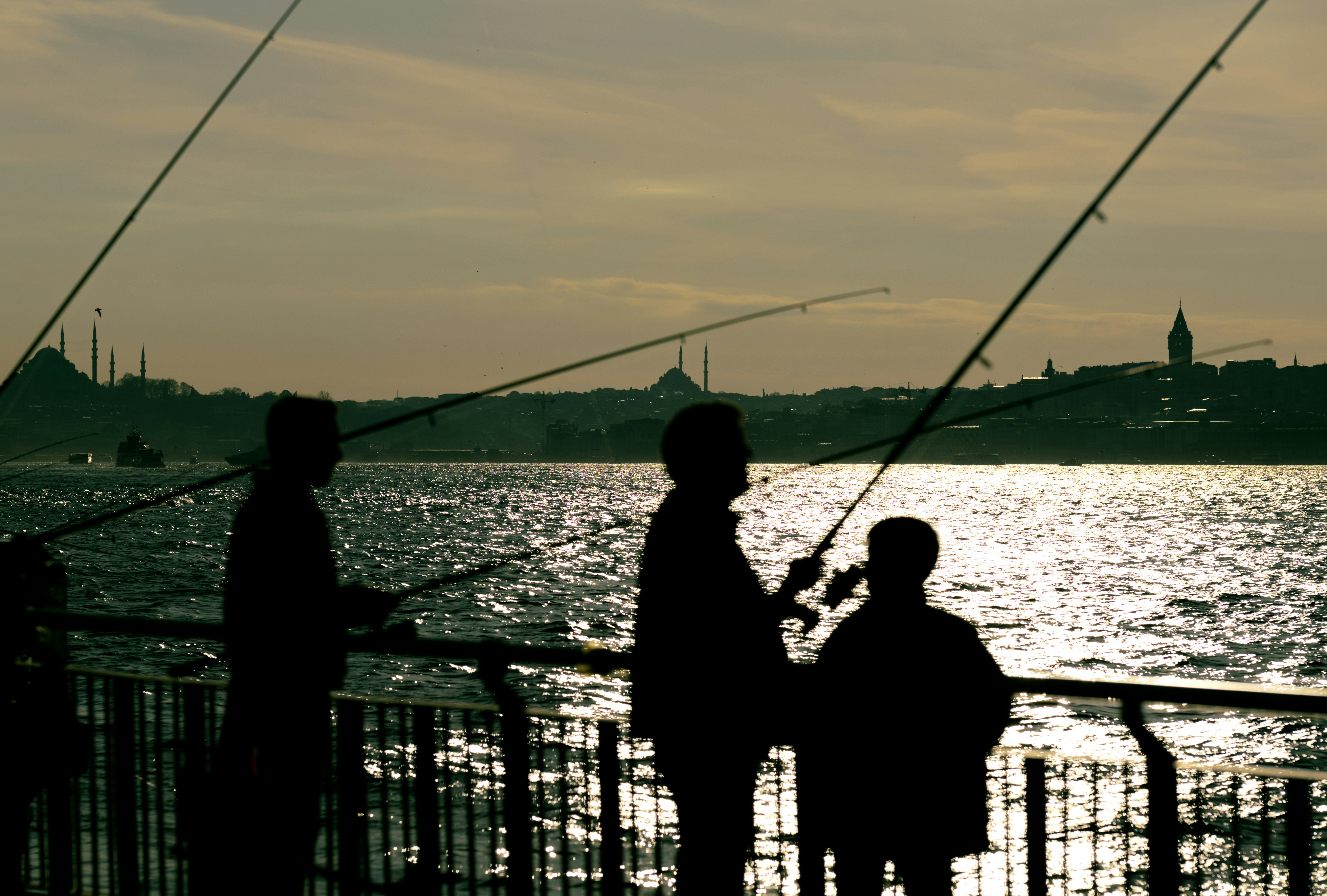 Dusk Silhouettes by the Waterfront: A Quiet Family Moment