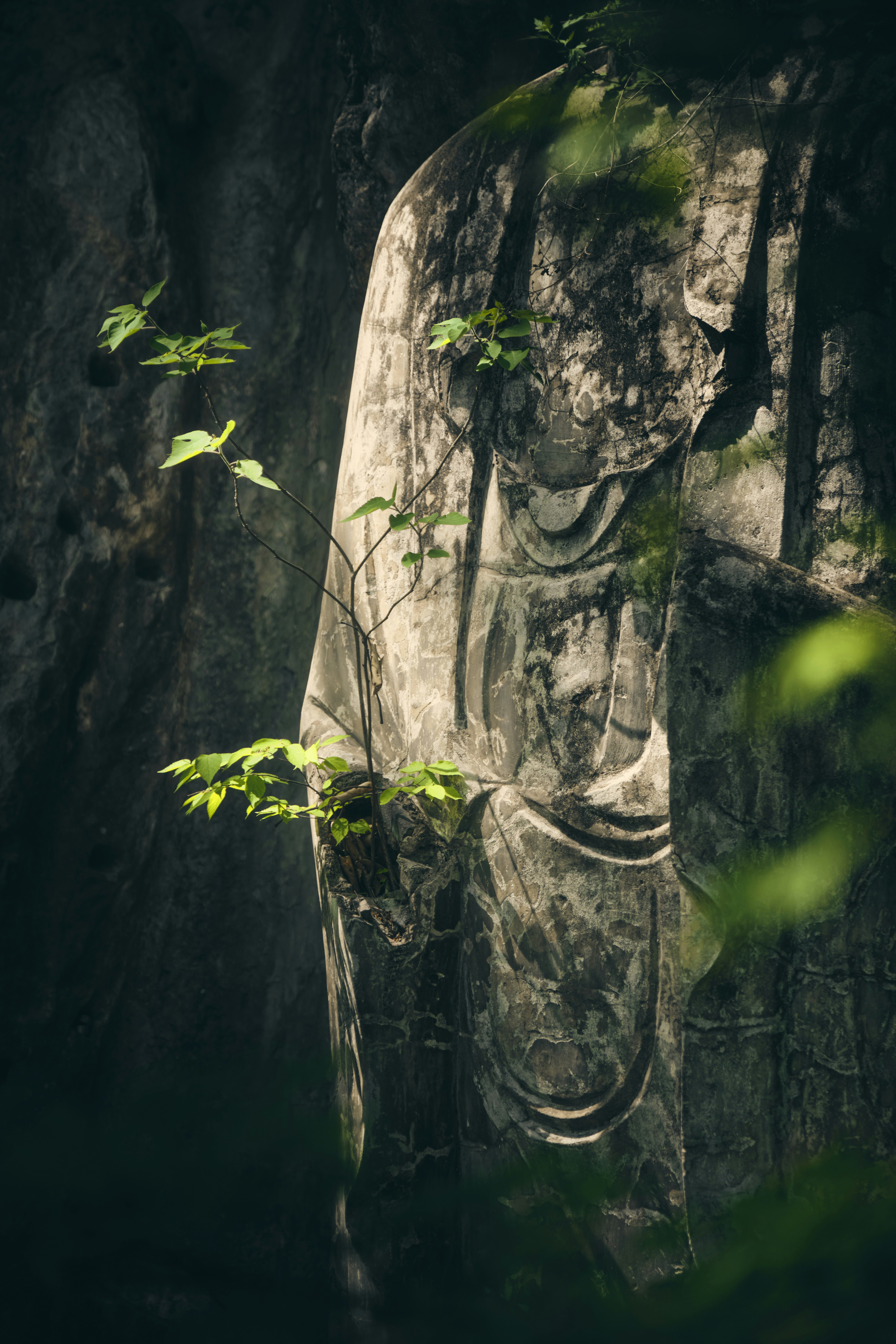 Ancient buddha statue carved into a cliff face. photo – Free Grass ...