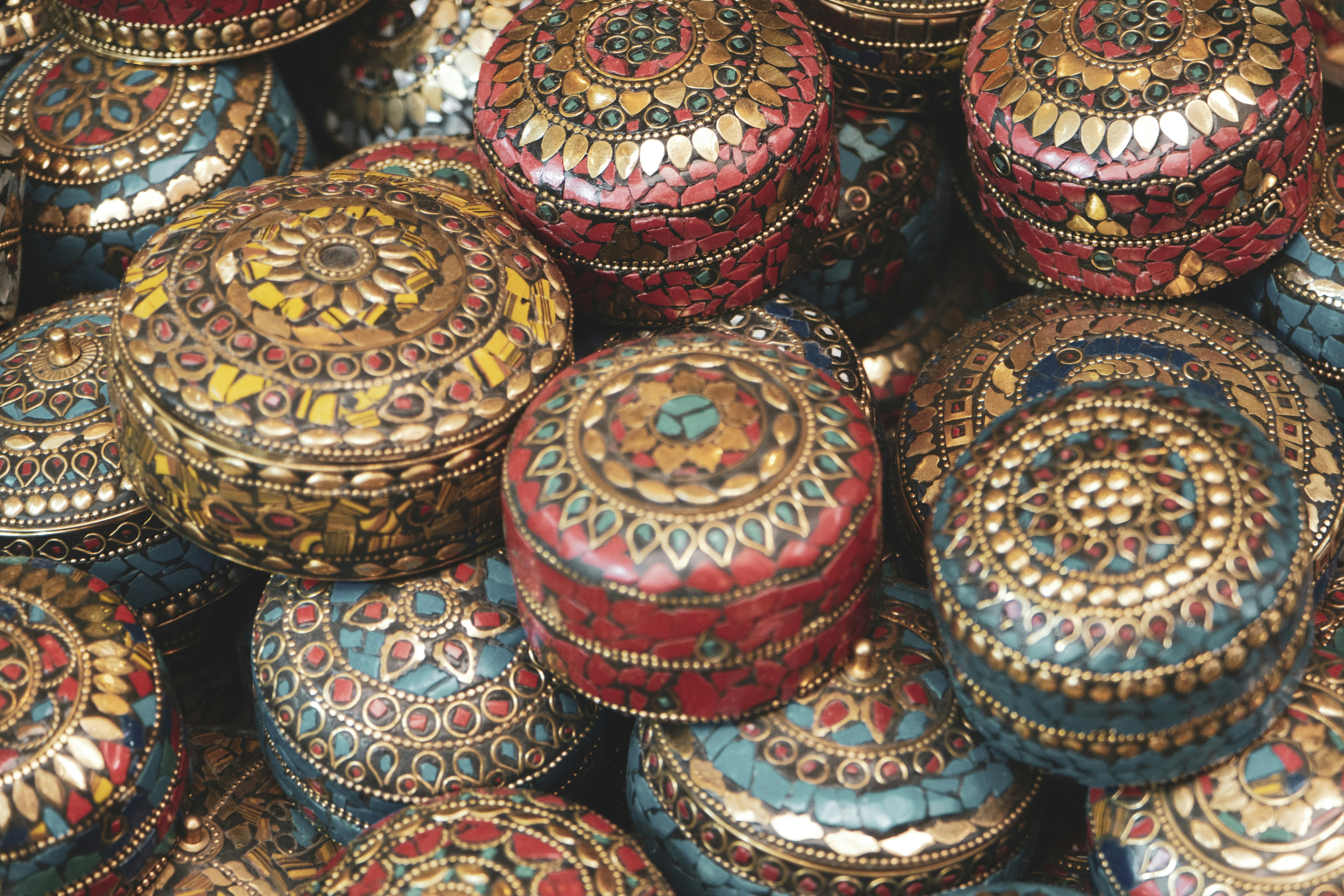 Ornate Seaside of Orbs: A Close-Up of Hand-Drawn Trinket Domes