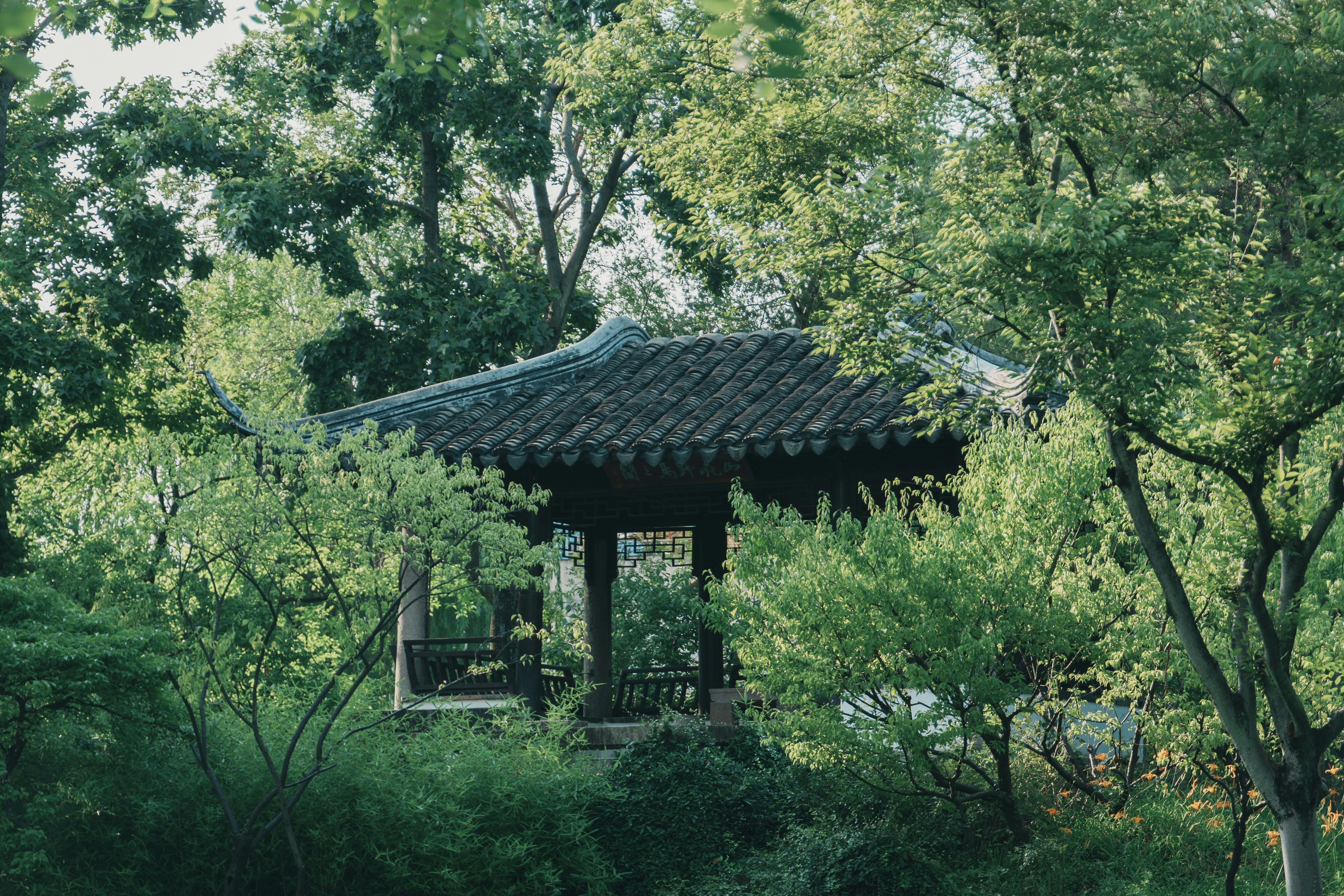 Traditional Chinese Pavilions in Gardens of Suzhou.