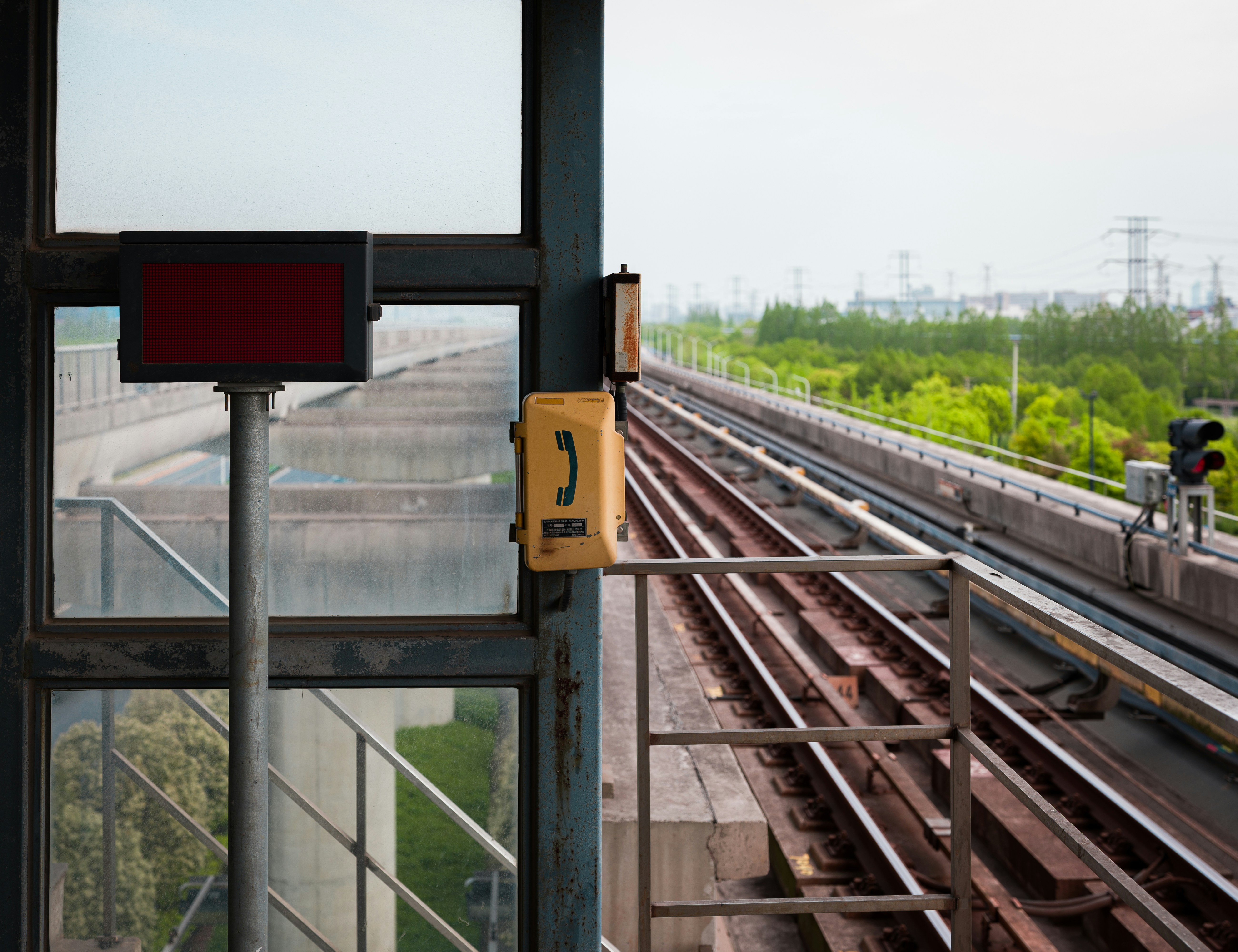 A subway track is viewed from a control tower. photo – Free Outdoor ...
