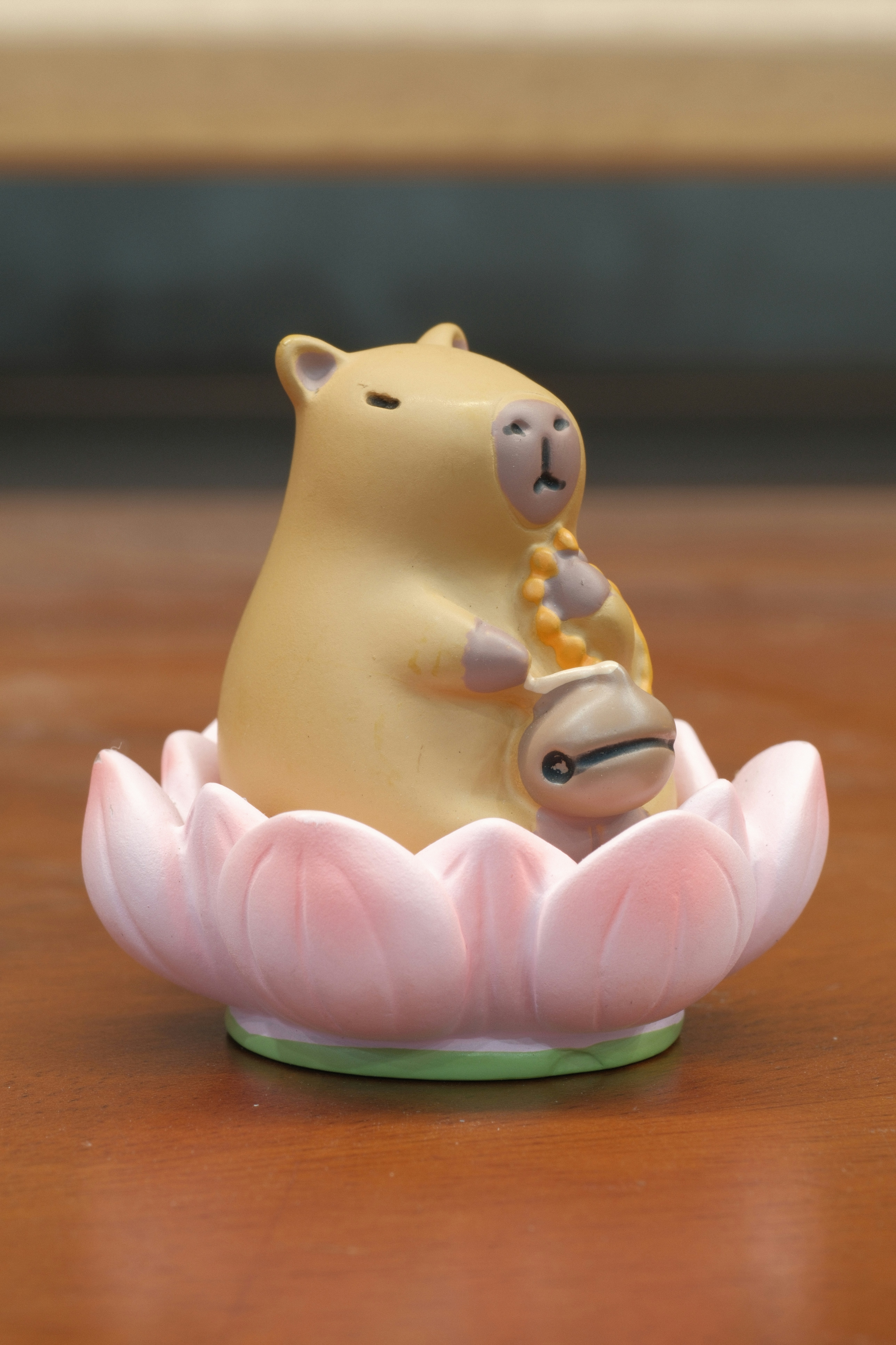 Center-Stage Bear on a Pink Lotus: Whimsical Stillness