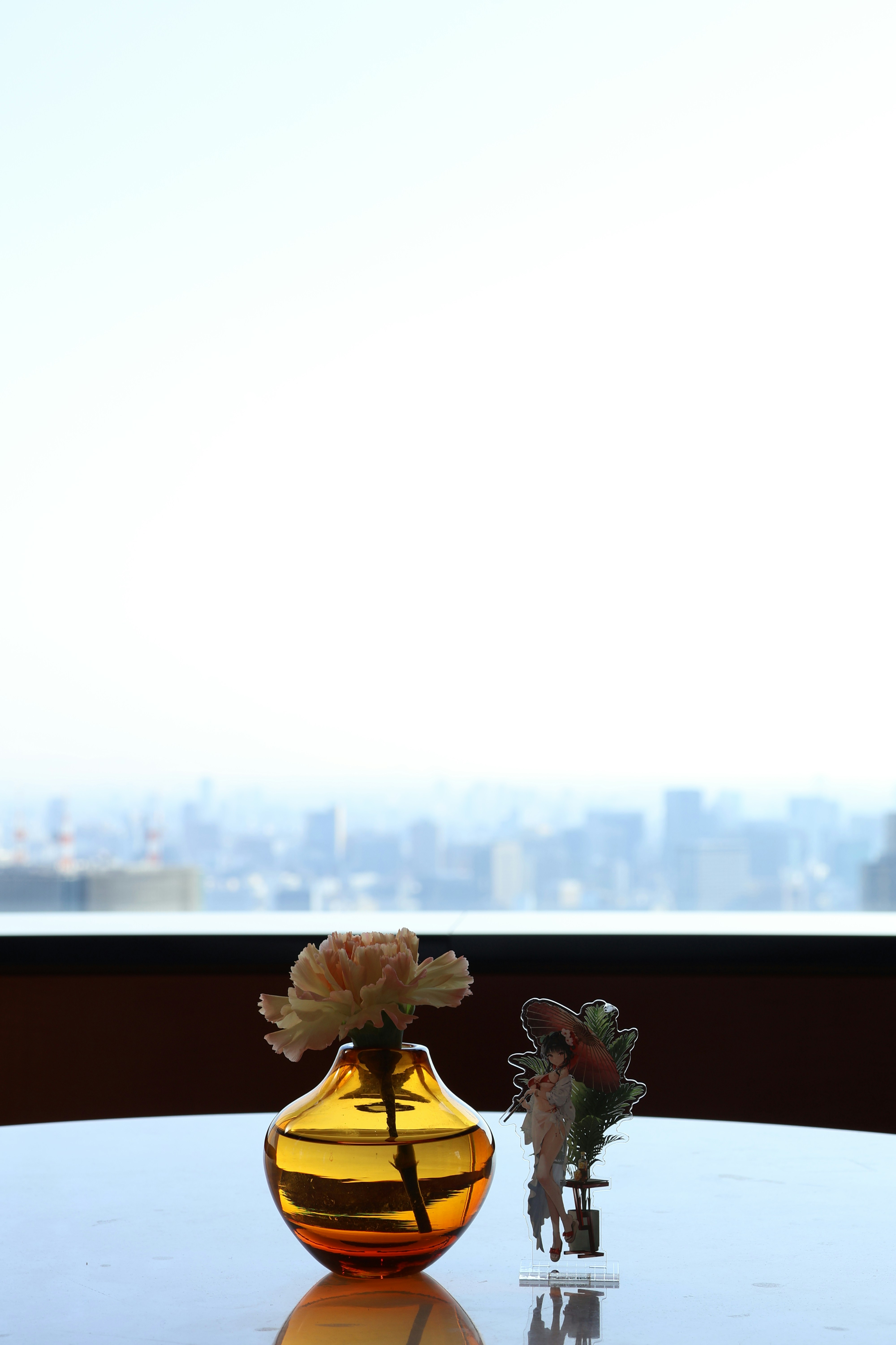 Amber Vase at the Window: a Quiet Still Life with City Light